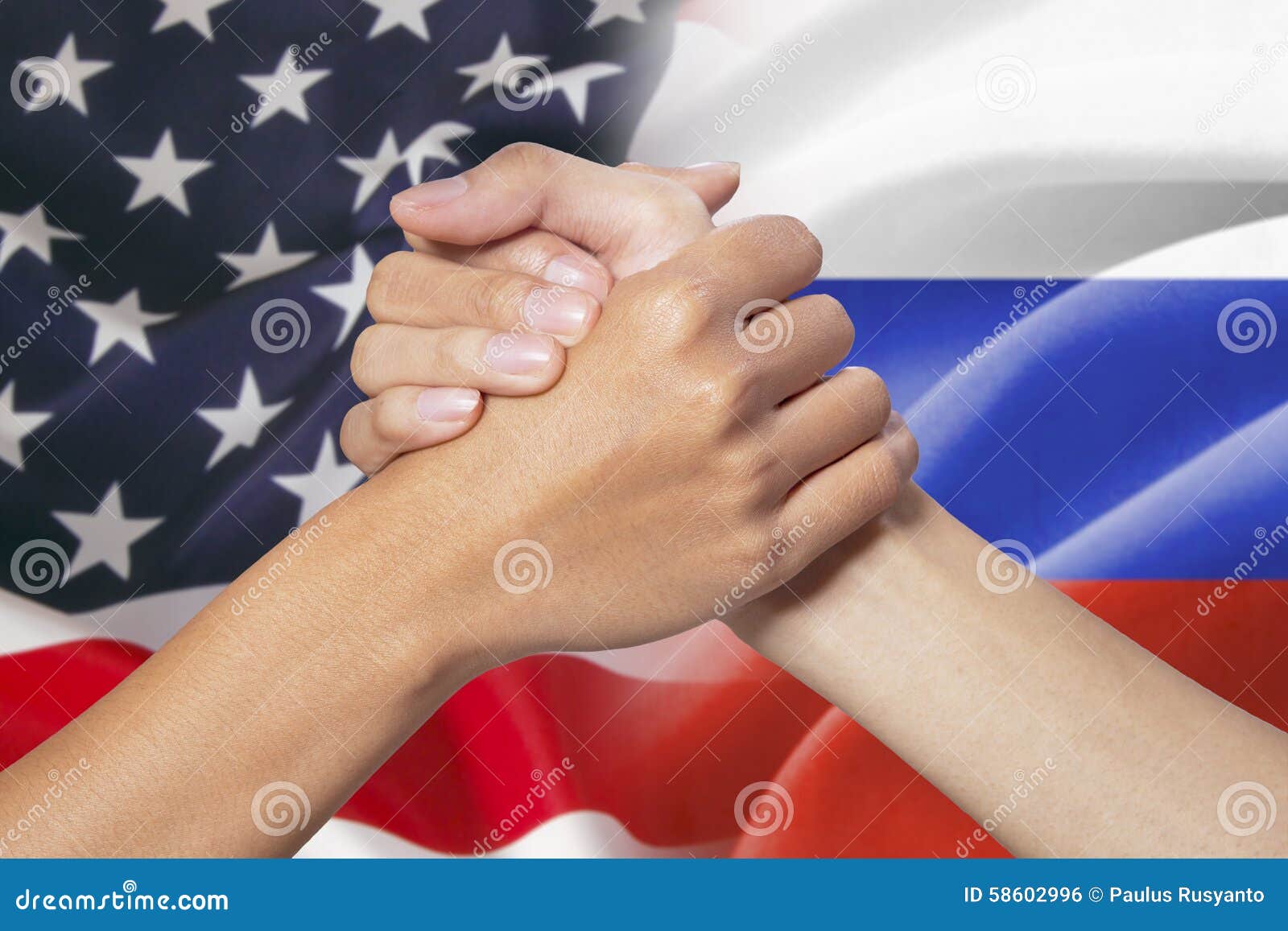 Partnership Hands with American and Russian Flags Stock Photo - Image ...