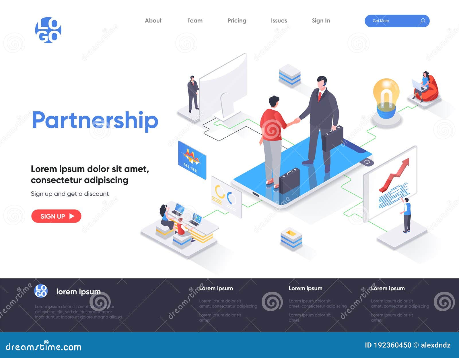 Partnership Isometric Landing Page. Business Collaboration, Partners ...