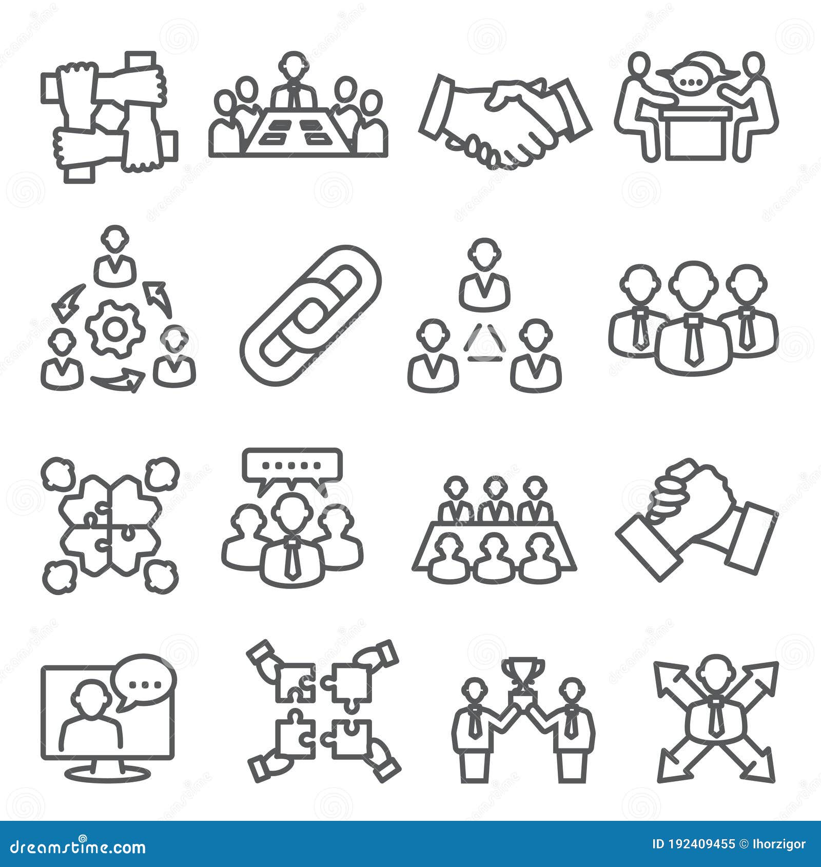 Partnership Line Icons Set on White Background Stock Vector ...