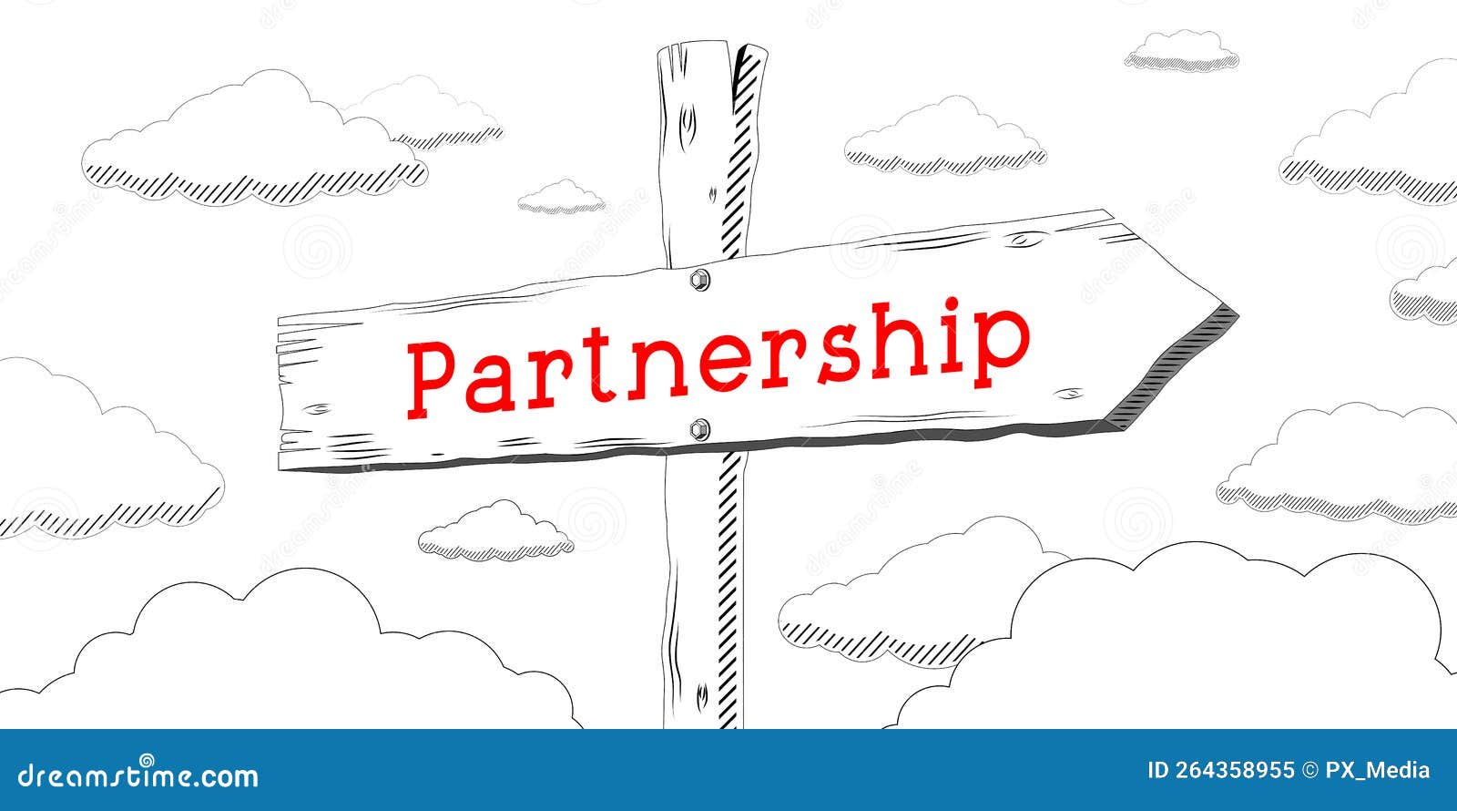 Partnership - Outline Signpost with One Arrow Stock Illustration ...