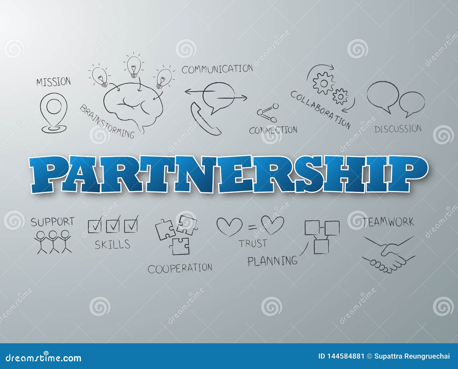 Partnership Blue Word on Light Background. Vector Illustration Stock ...