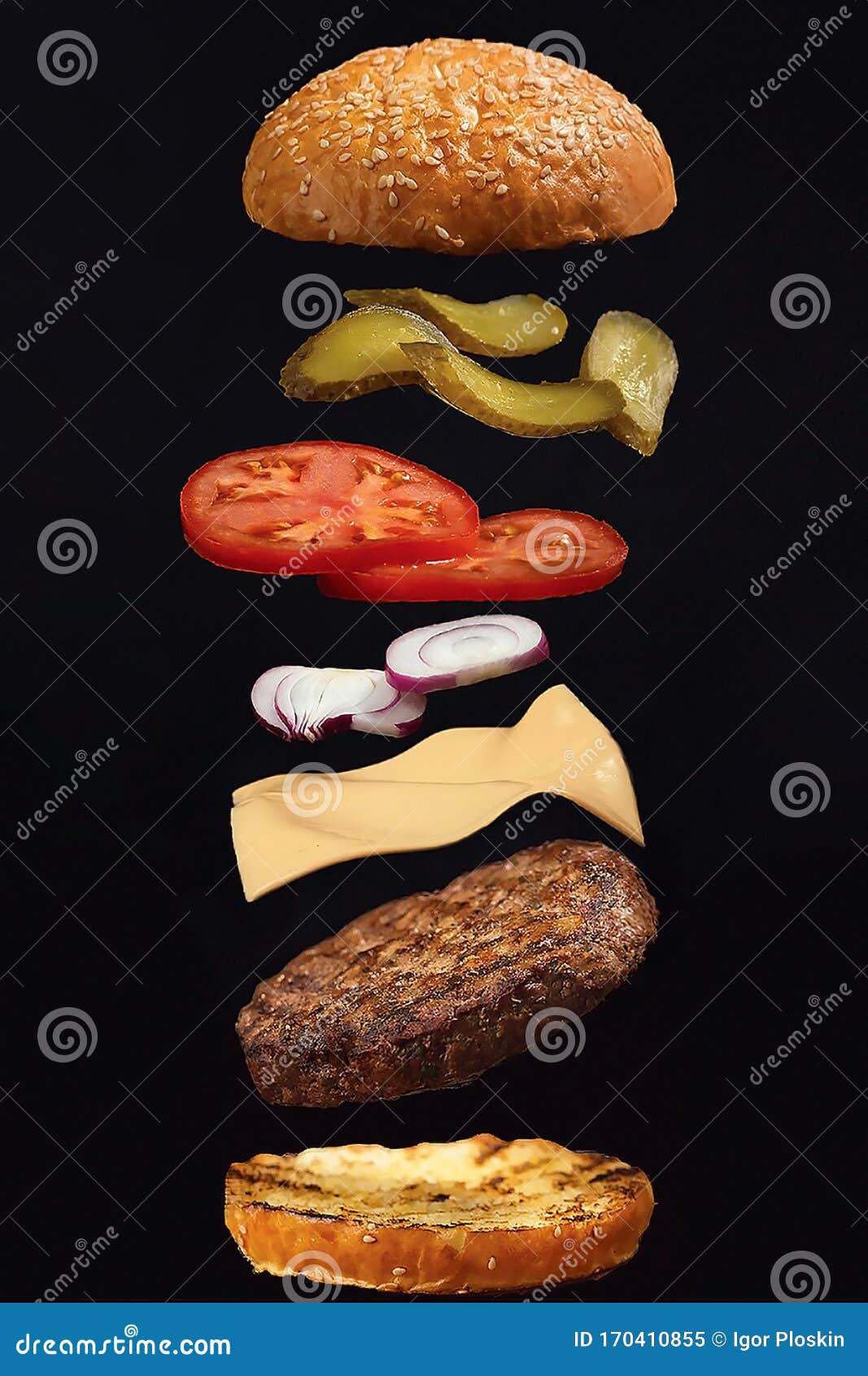 Parts of Burgers on a Black Background Stock Image - Image of burgers ...