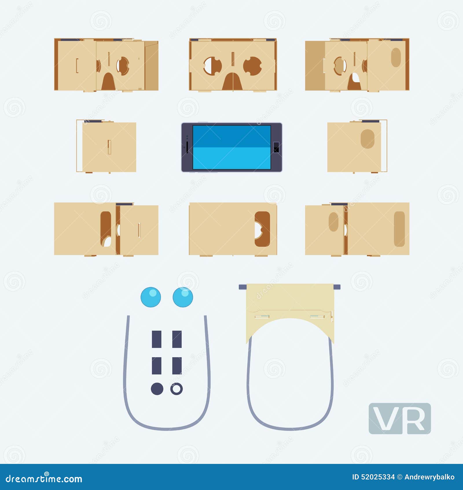 Parts of the Cardboard Virtual Reality Headset Stock Vector ...
