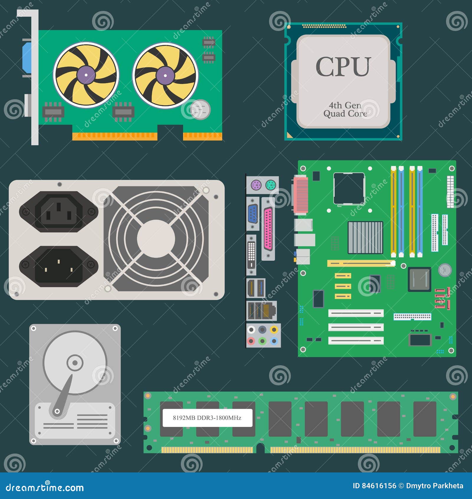 Parts of Computer stock vector. Illustration of vector - 84616156