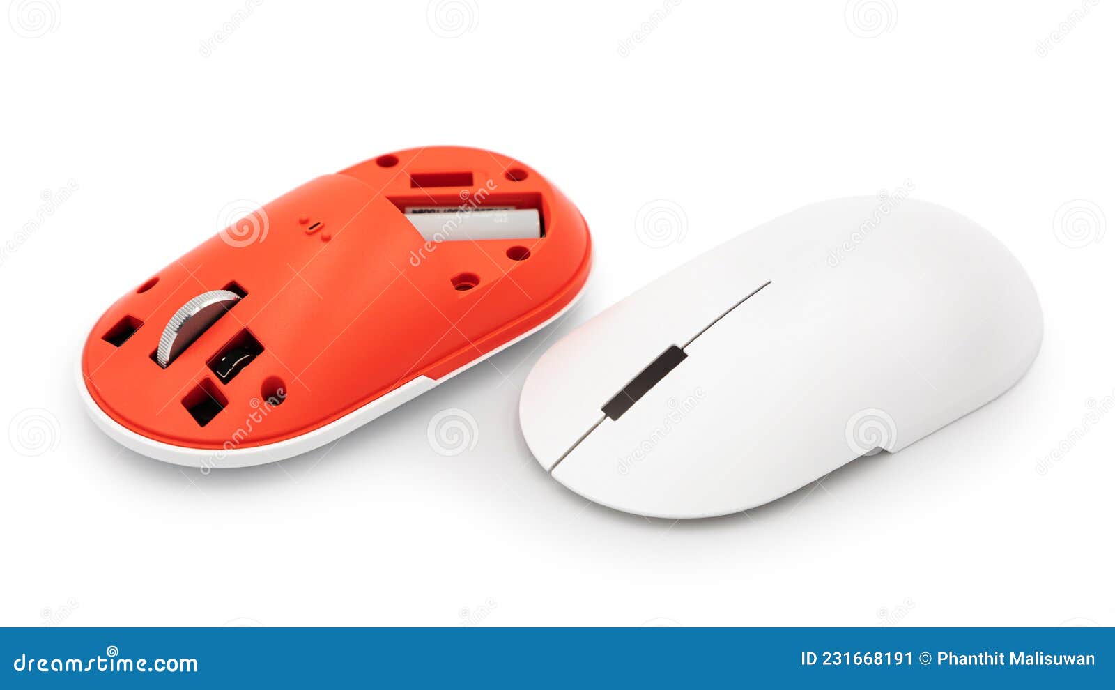 Parts of Computer Wireless Mouse Isolated on White Background Stock ...