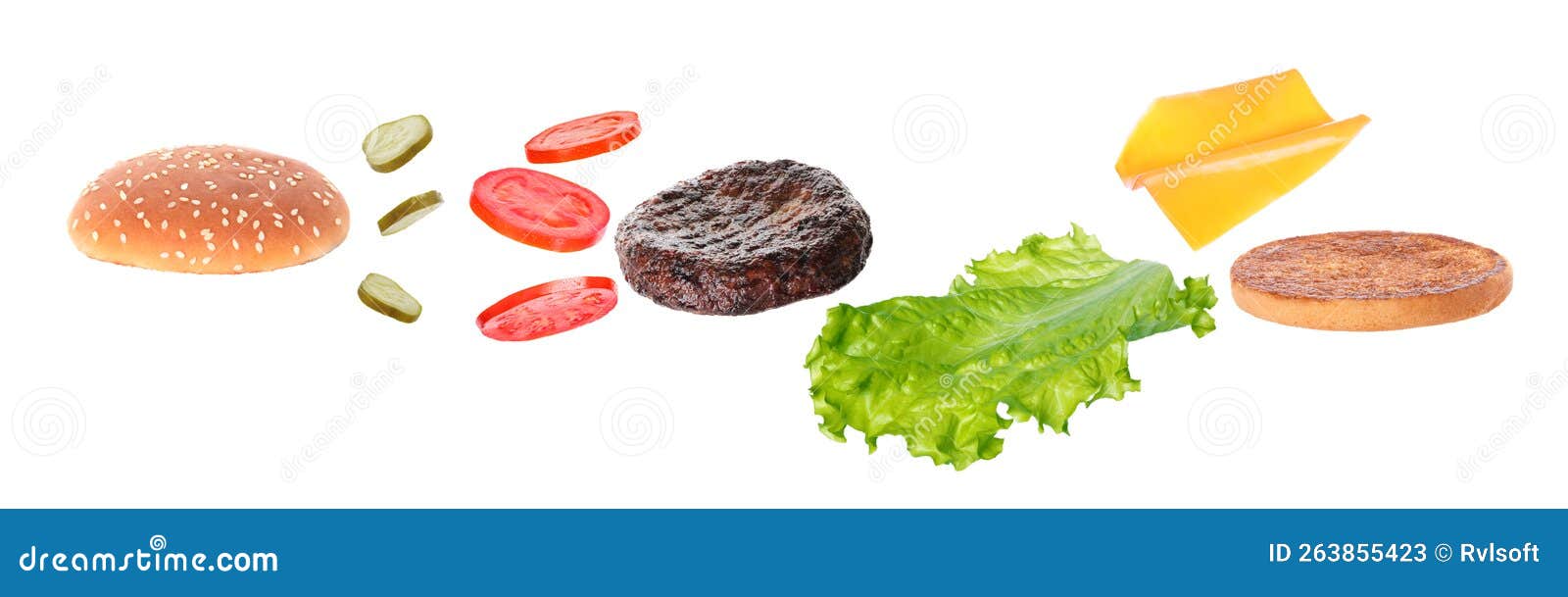 Parts of Hamburger Isolated on White Background Stock Image - Image of ...