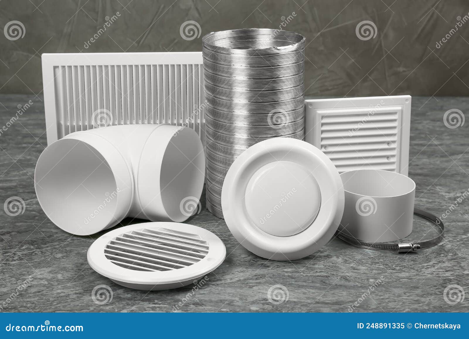 Parts of Home Ventilation System on Grey Stone Surface Stock Image ...