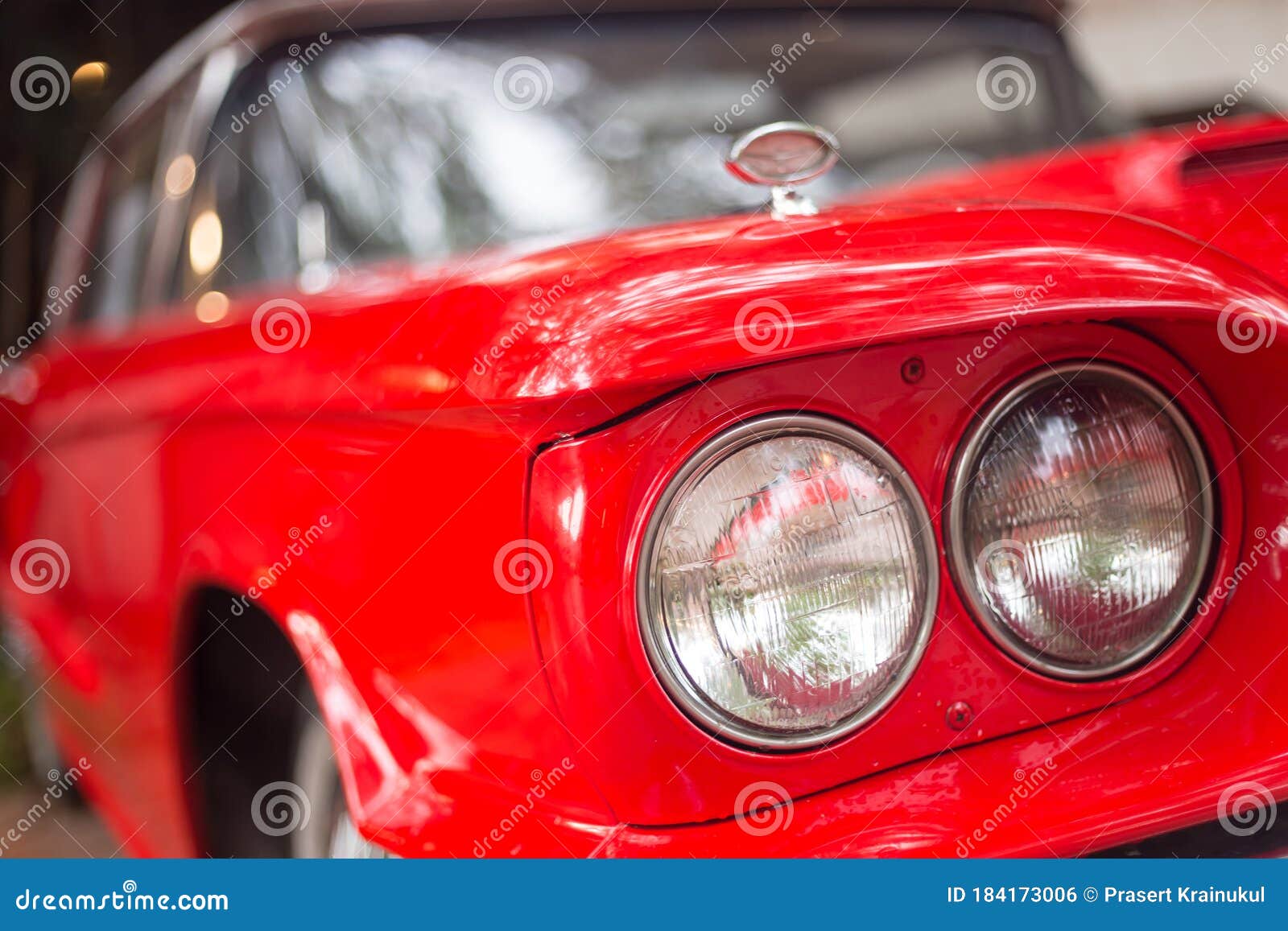 Parts of the Red Vintage Car Stock Photo - Image of light, cockpit ...