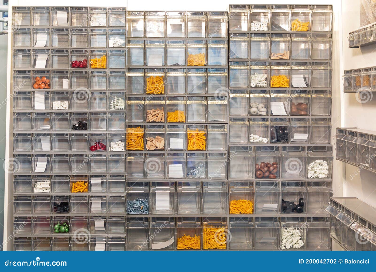 Parts Shelf Wall stock photo. Image of variety, boxes - 200042702