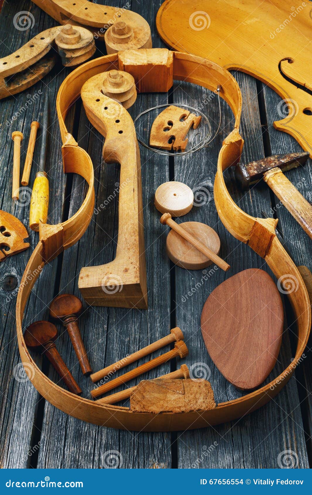 Parts of the Violin on Wooden Background Stock Photo - Image of ...