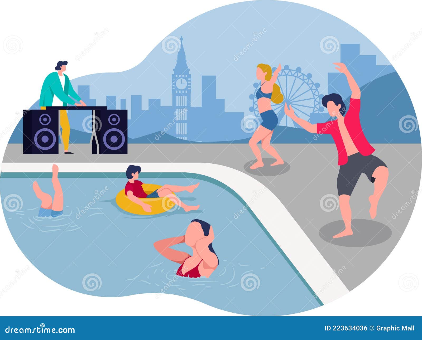 People doing Pool Party stock vector. Illustration of group - 223634036