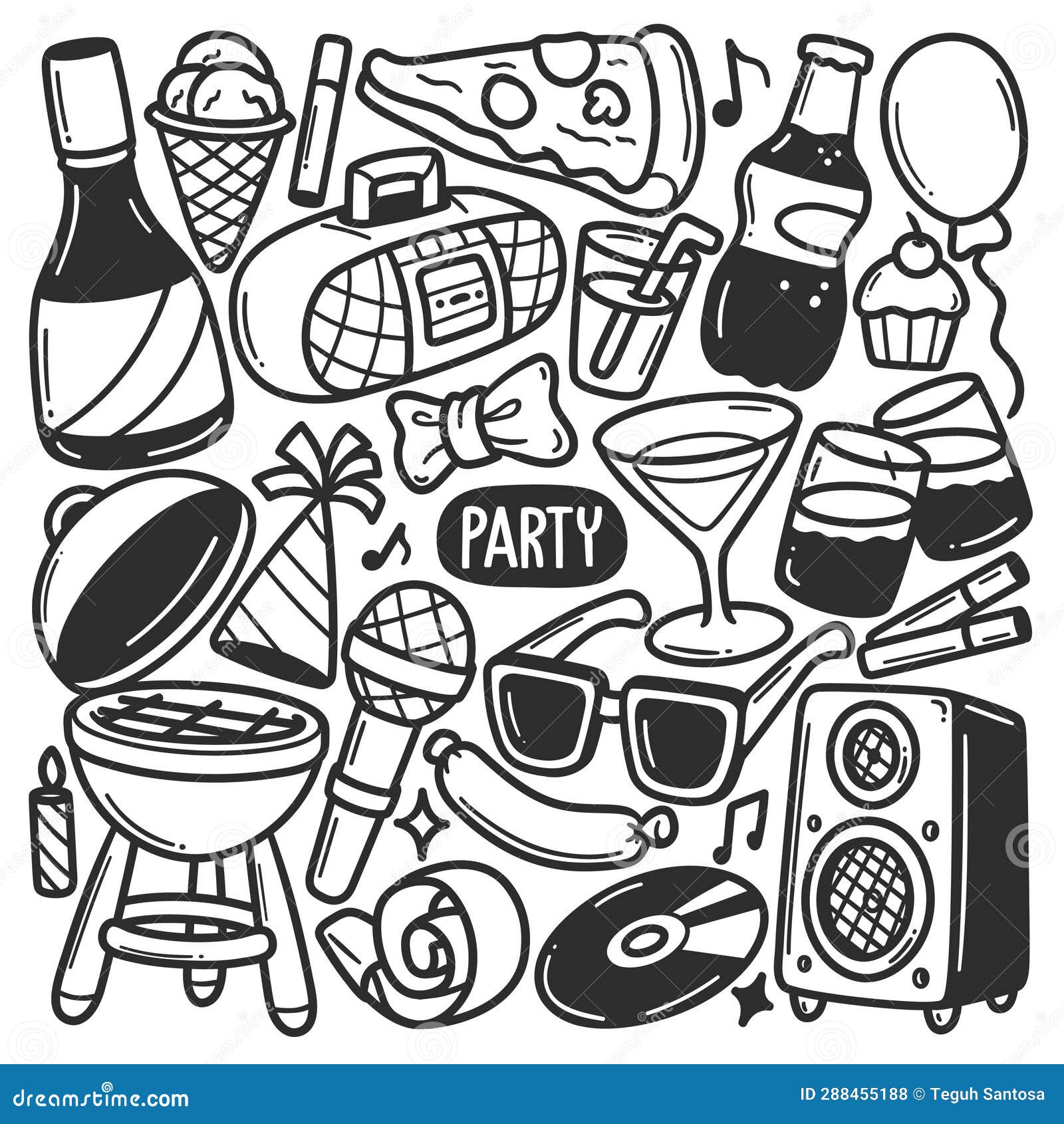 Summer Party Stickers Hand Drawn Doodle Coloring Vector Stock Vector ...