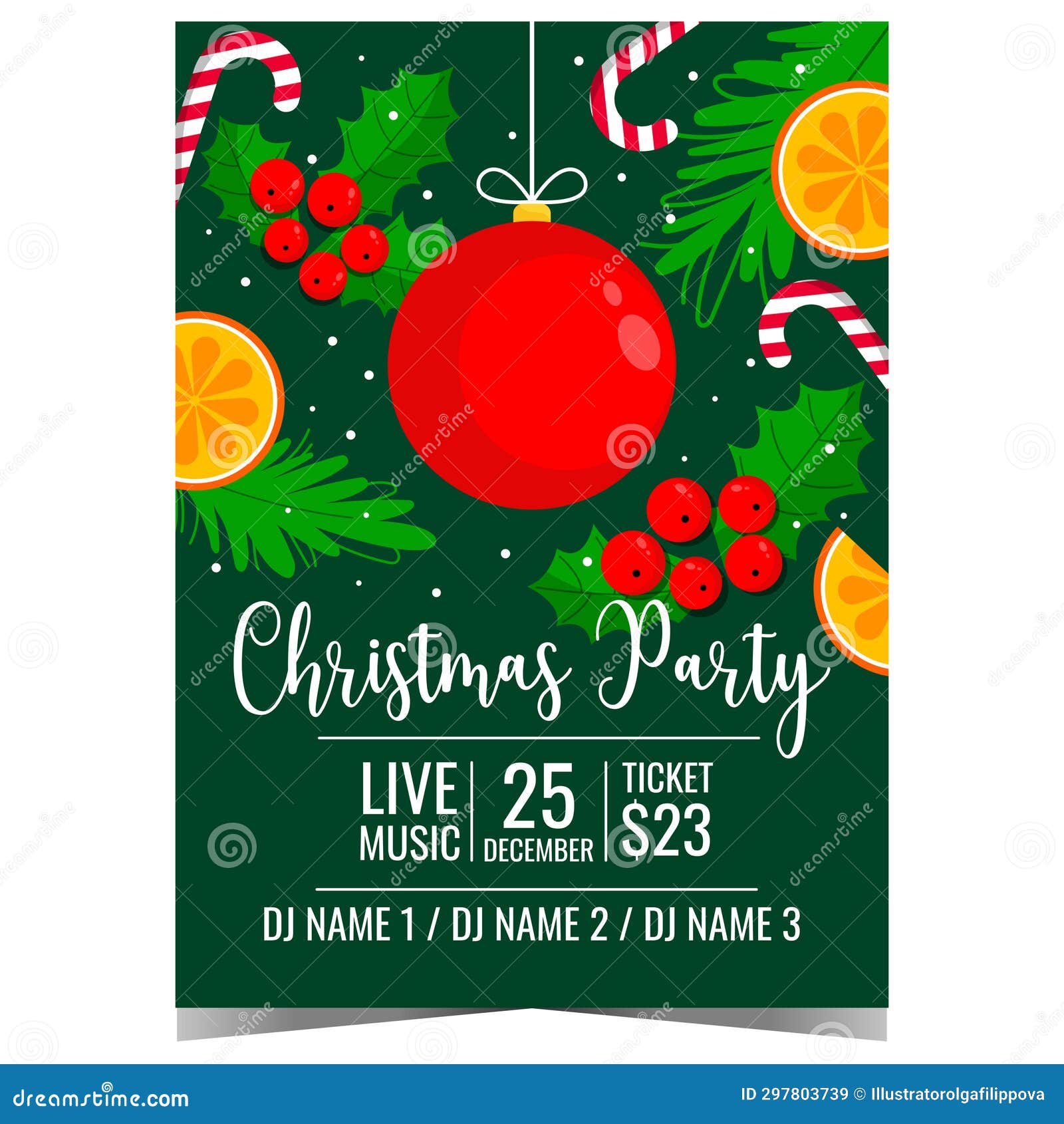 Christmas Party Invitation With Holidays Decorations As Red Christmas