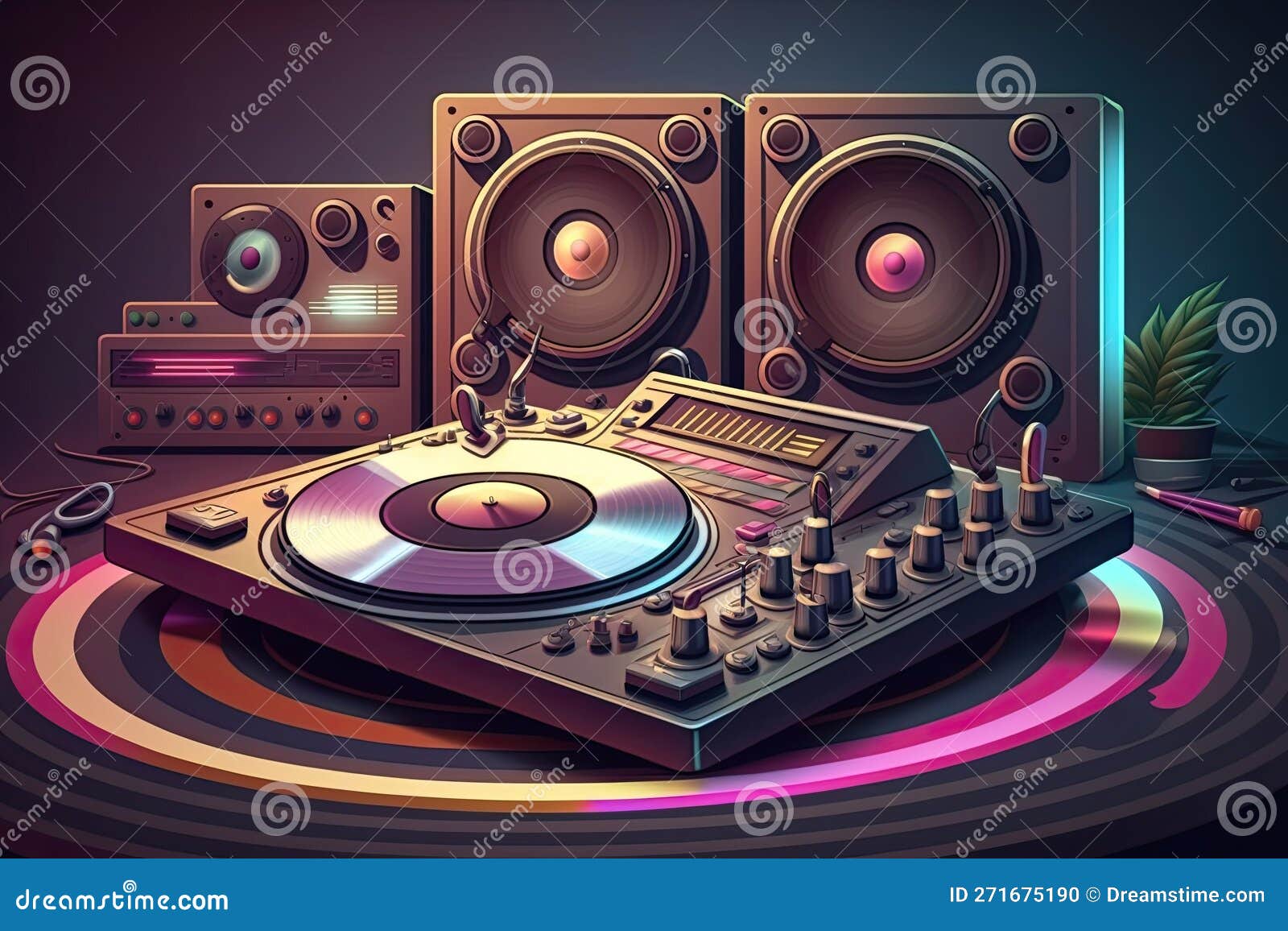 A Party with an Analog Music Player. Turntables in a DJ Booth Stock ...