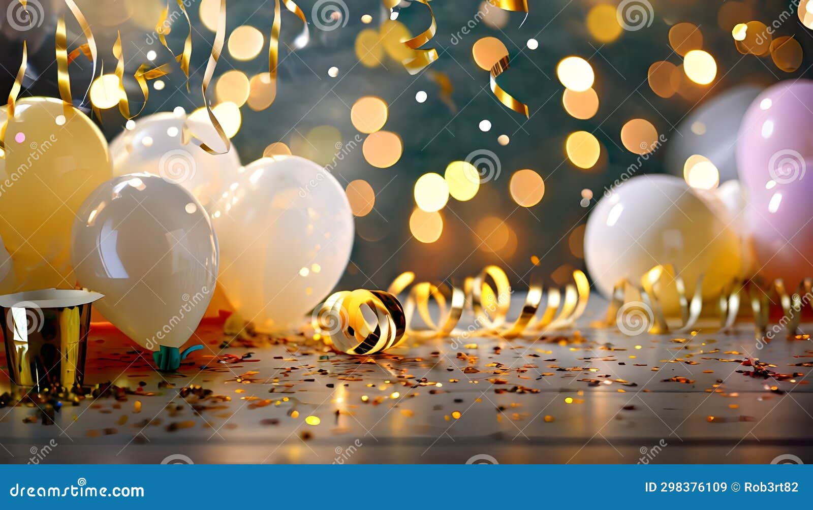 Party Background with Lights, Confetti, Balloons and Serpentine Stock ...