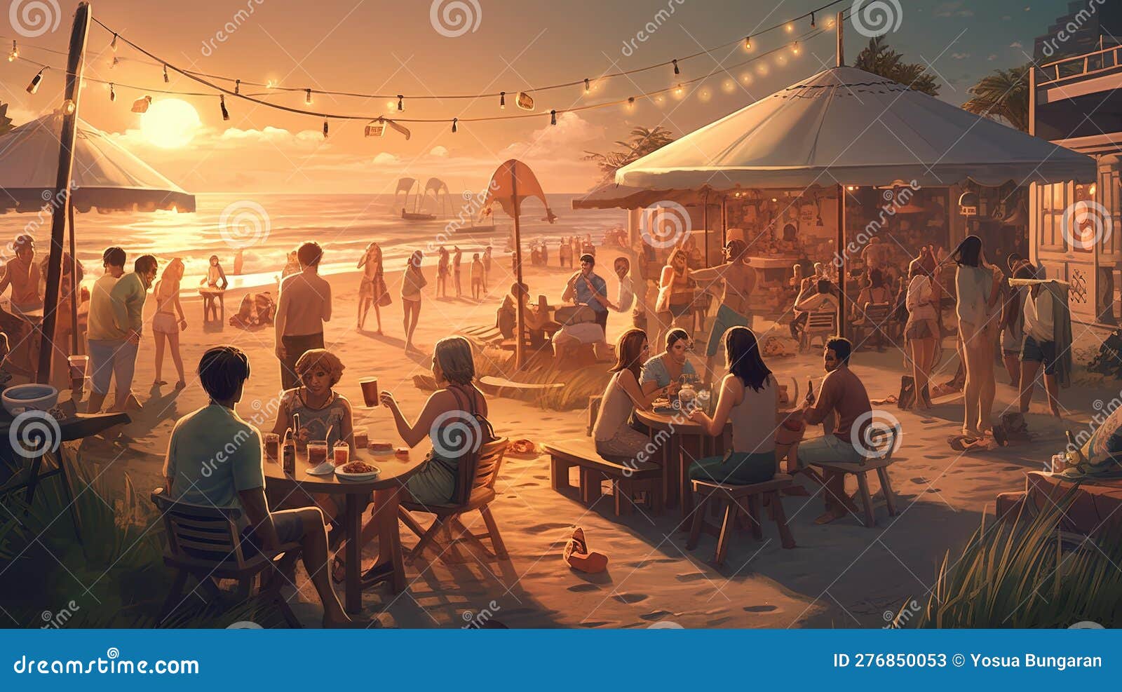 Party on Beach, Digital Art Illustration, Generative AI Stock ...