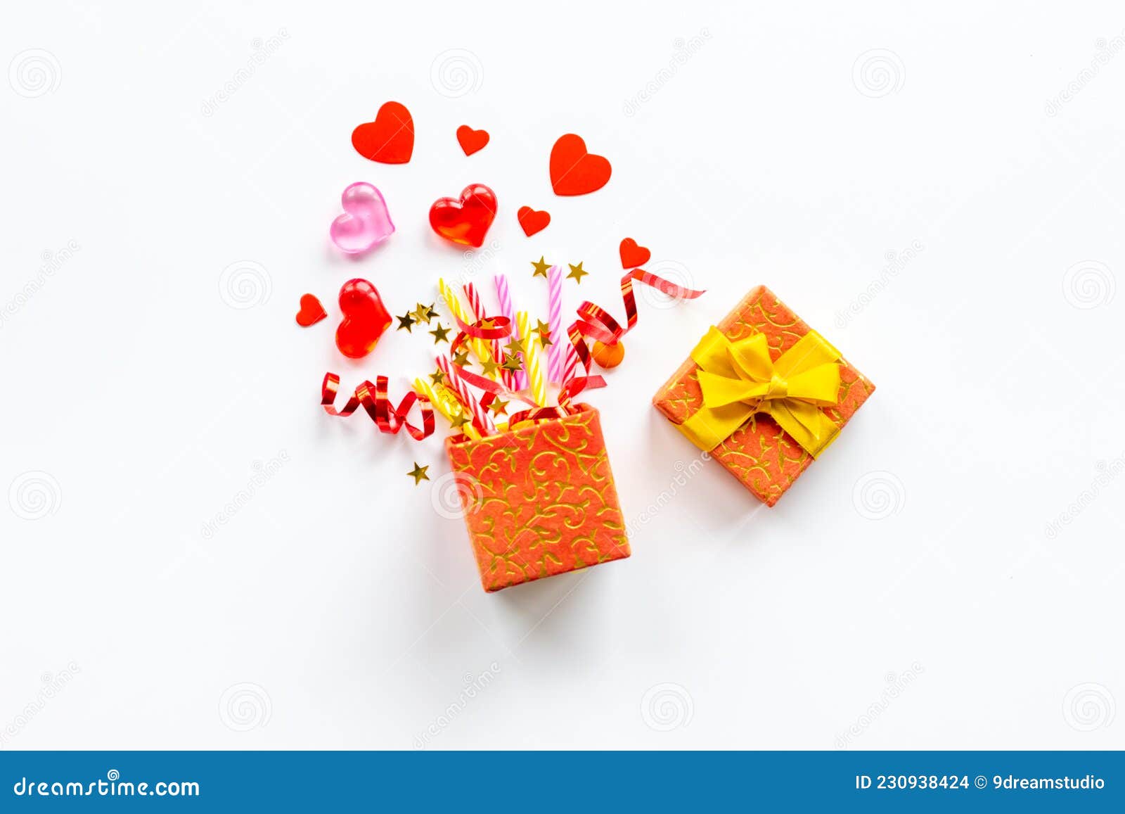 Party or Birthday Decoration Flat Lay with Gift Box Stock Photo - Image ...