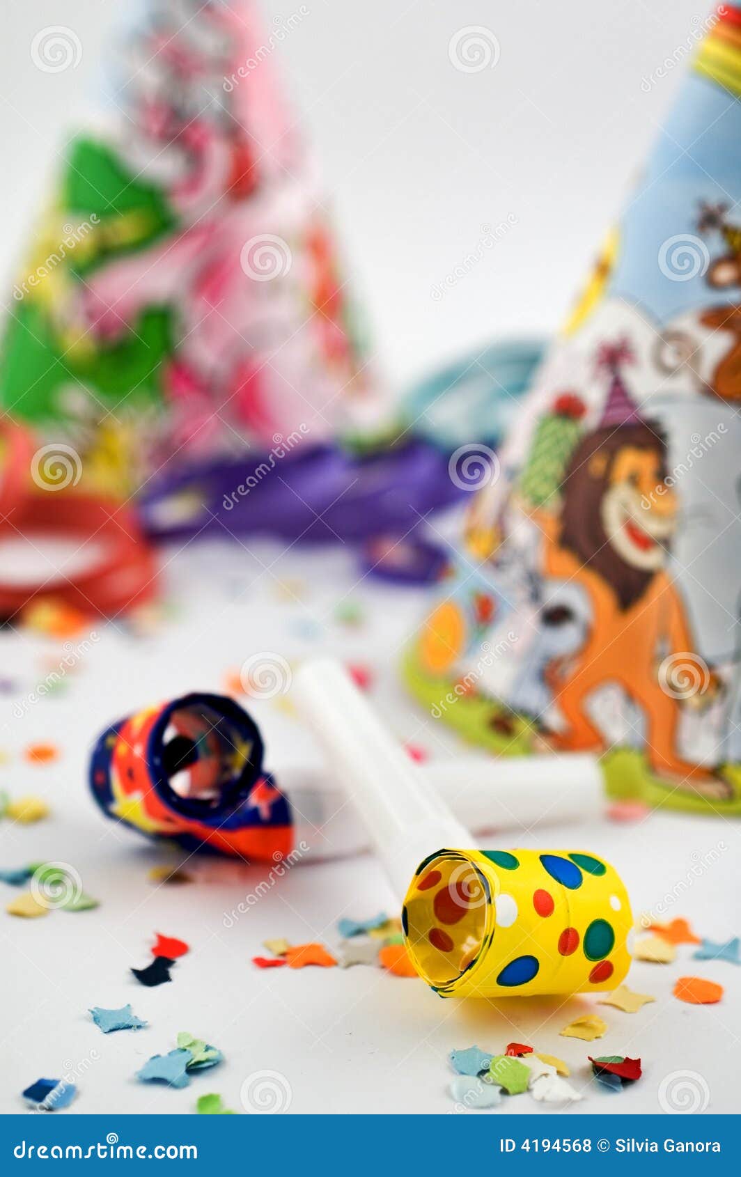 Party Blowers With Party Hats And Confetti Picture. Image: 4194568