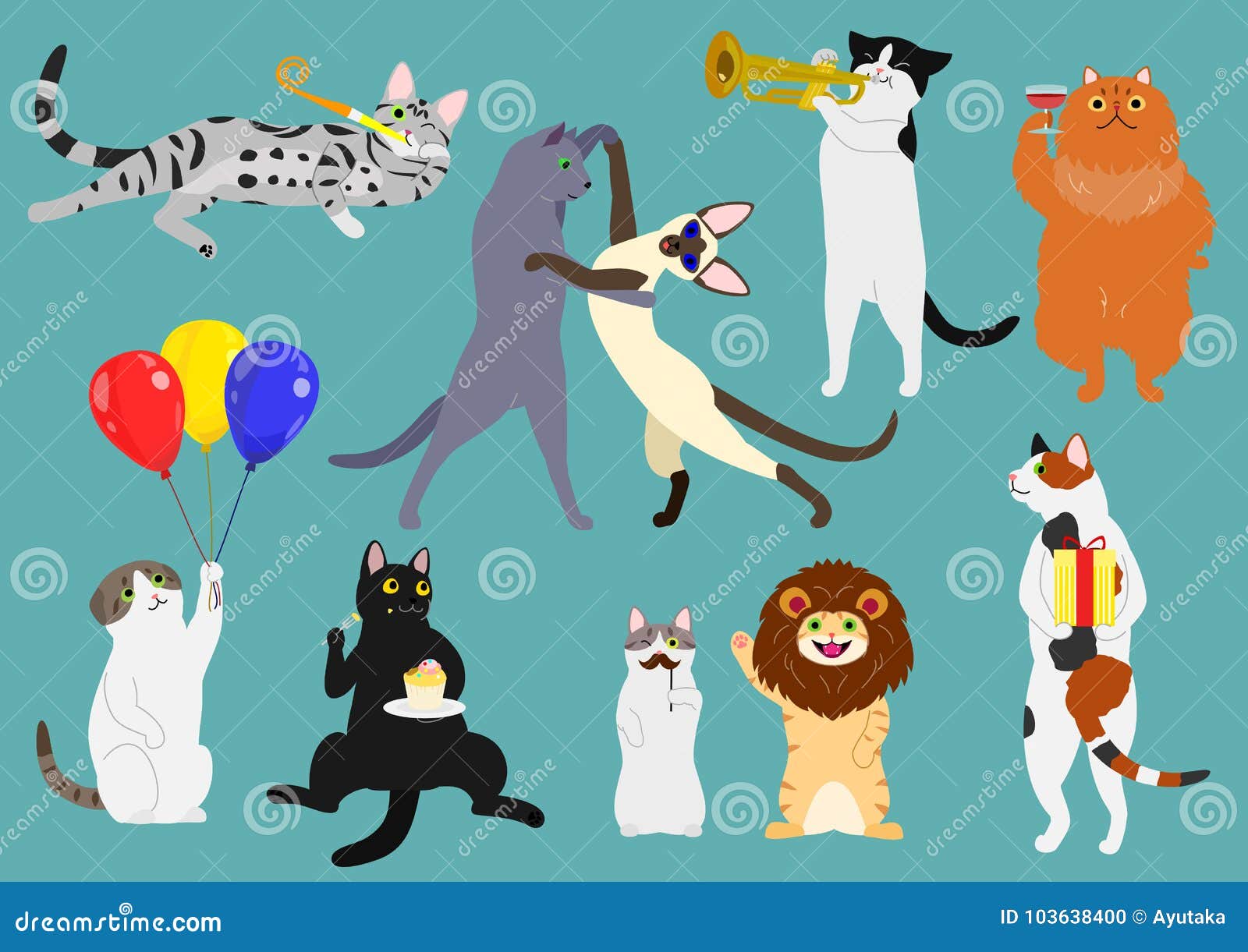 Party cats set stock vector. Illustration of cheers - 103638400
