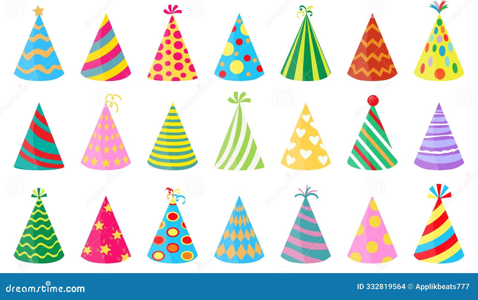 Party Celebration Cone Hat Collection. Set of Party Cone Caps Stock ...