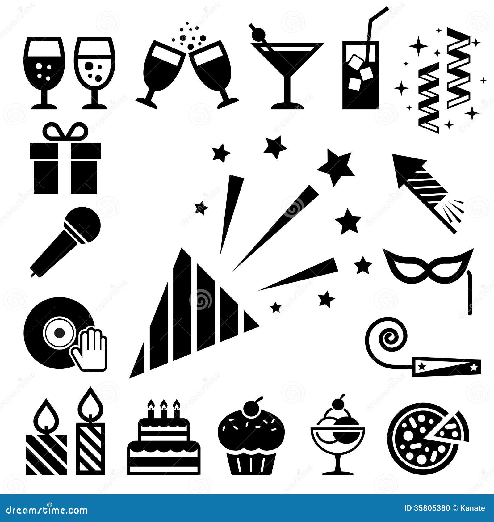 Party and Celebration Icon Set. Stock Vector - Illustration of ribbon ...