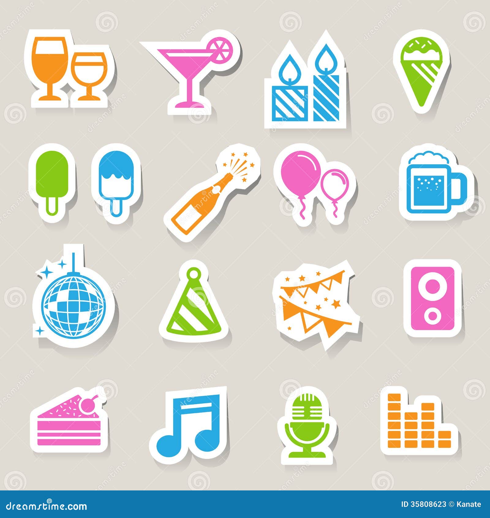 Party and Celebration Icon Set. Stock Vector - Illustration of drink ...