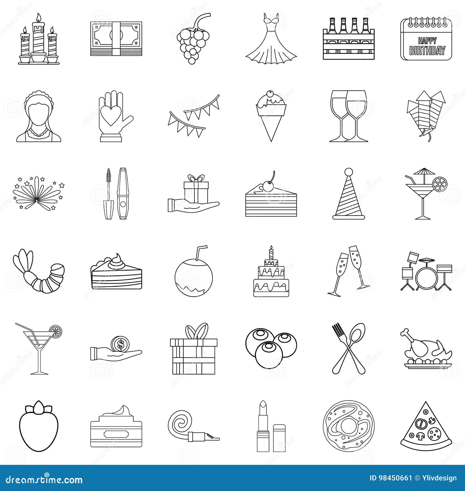 Party Cocktail Icons Set, Outline Style Stock Vector - Illustration of ...