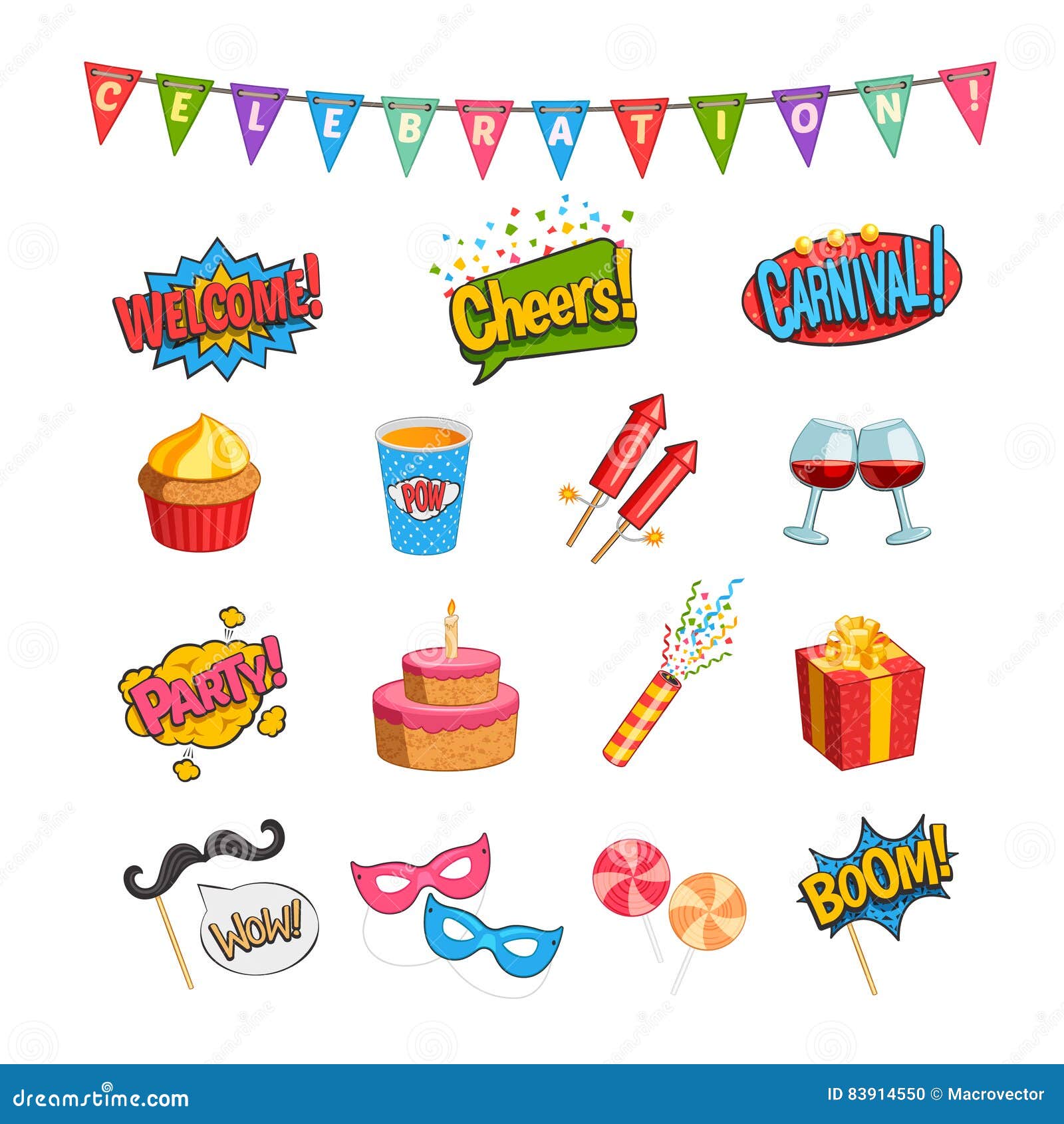Party Comic Elements Set stock vector. Illustration of fest - 83914550