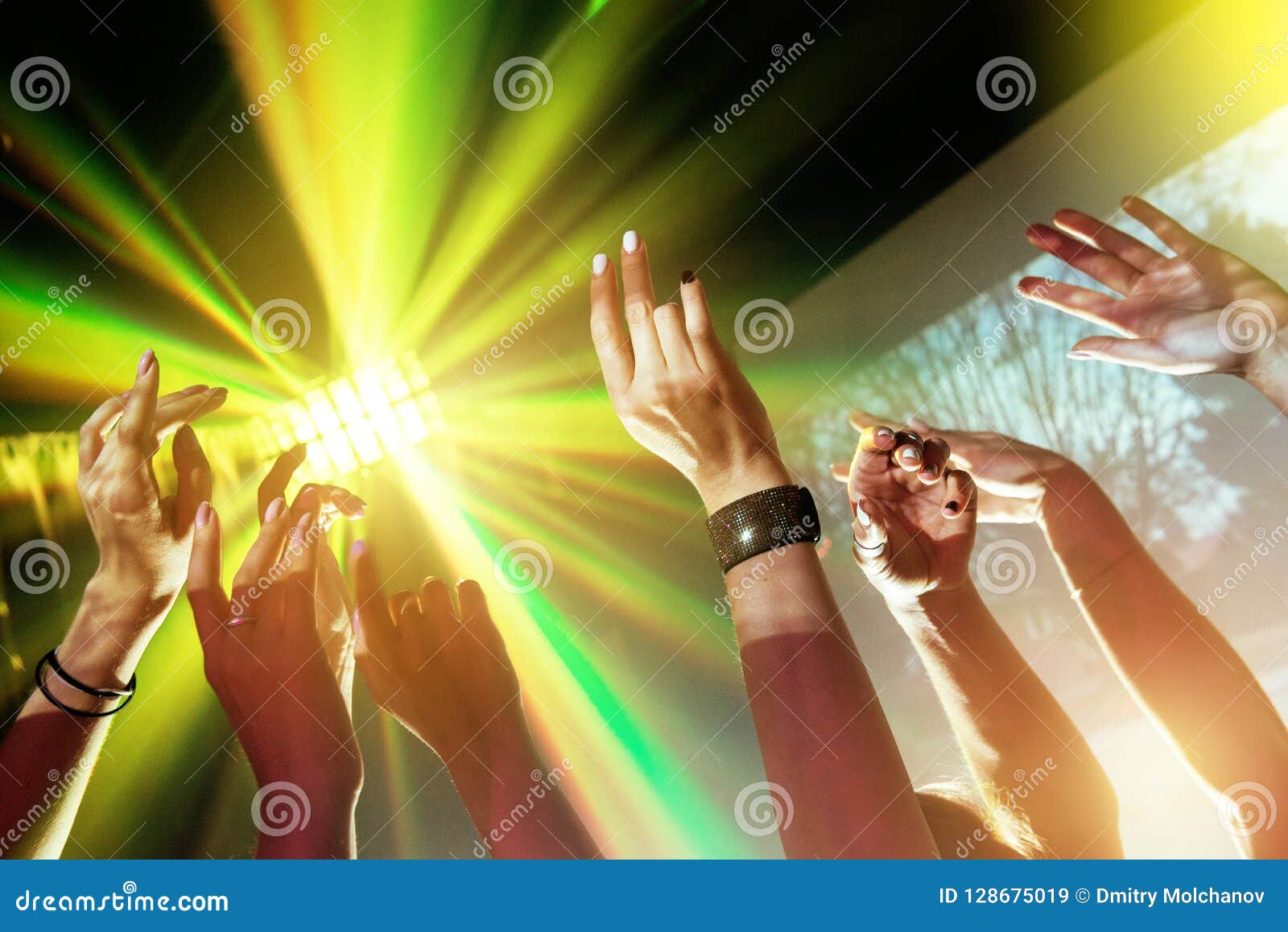 Party Concept with Hands and Light Rays Stock Image - Image of group ...