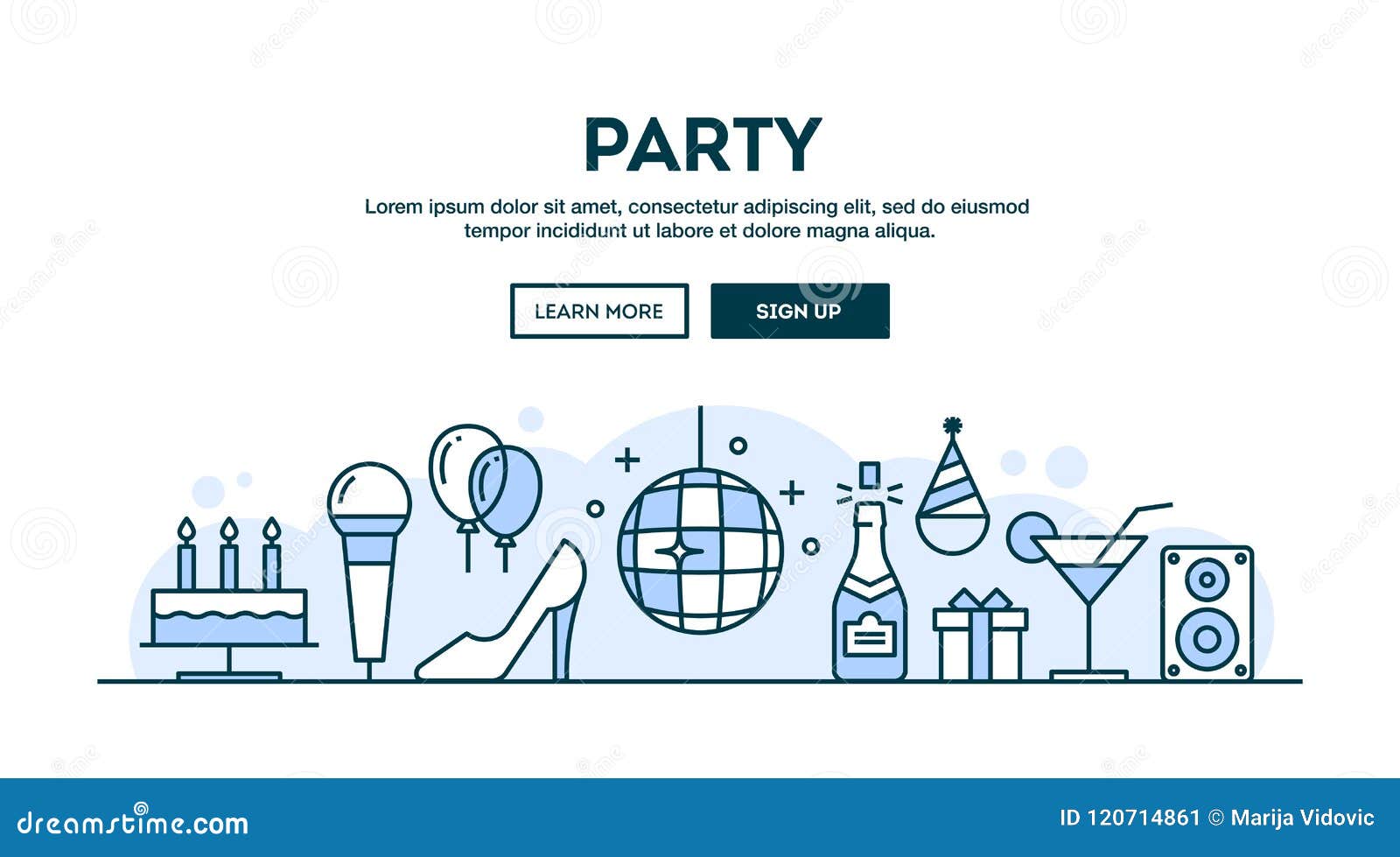 Party, Concept Header, Flat Design Thin Line Style Stock Illustration ...