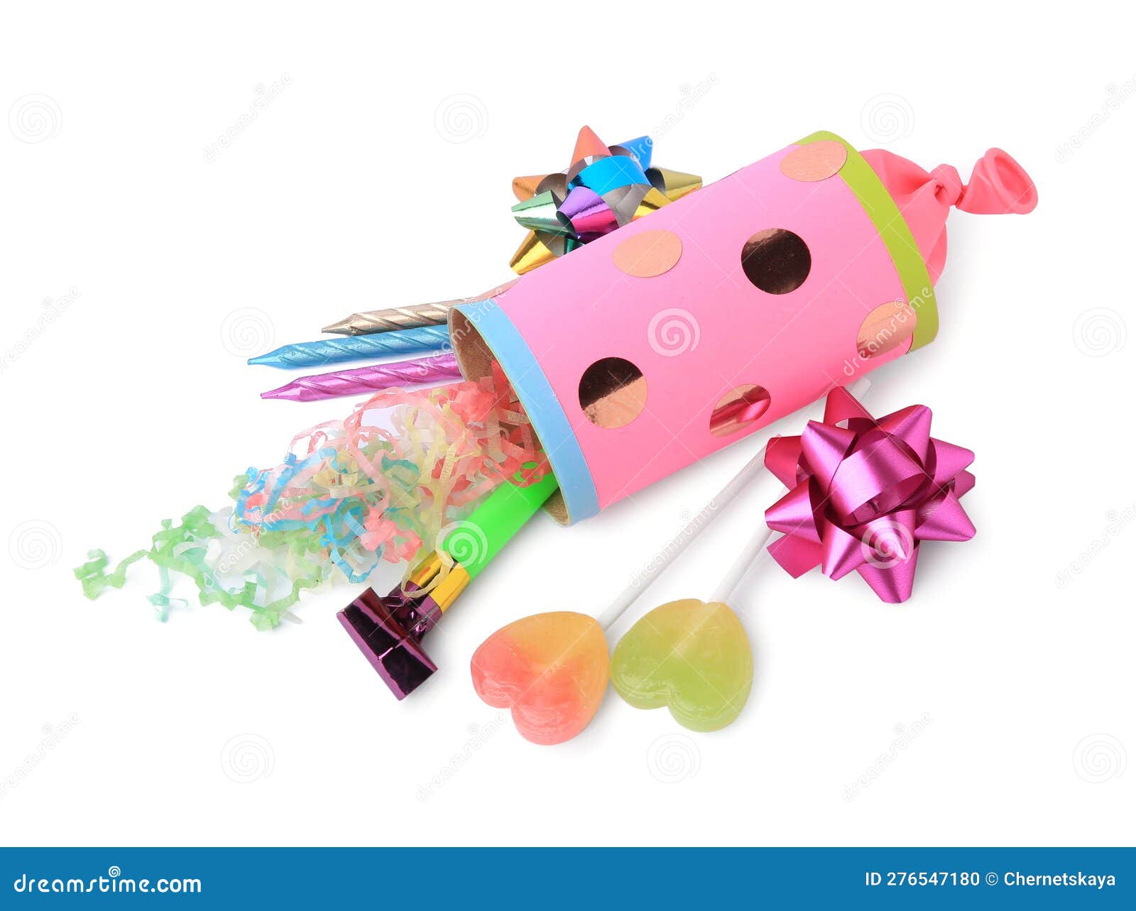 Party Cracker and Different Festive Items Isolated on White, Top View ...