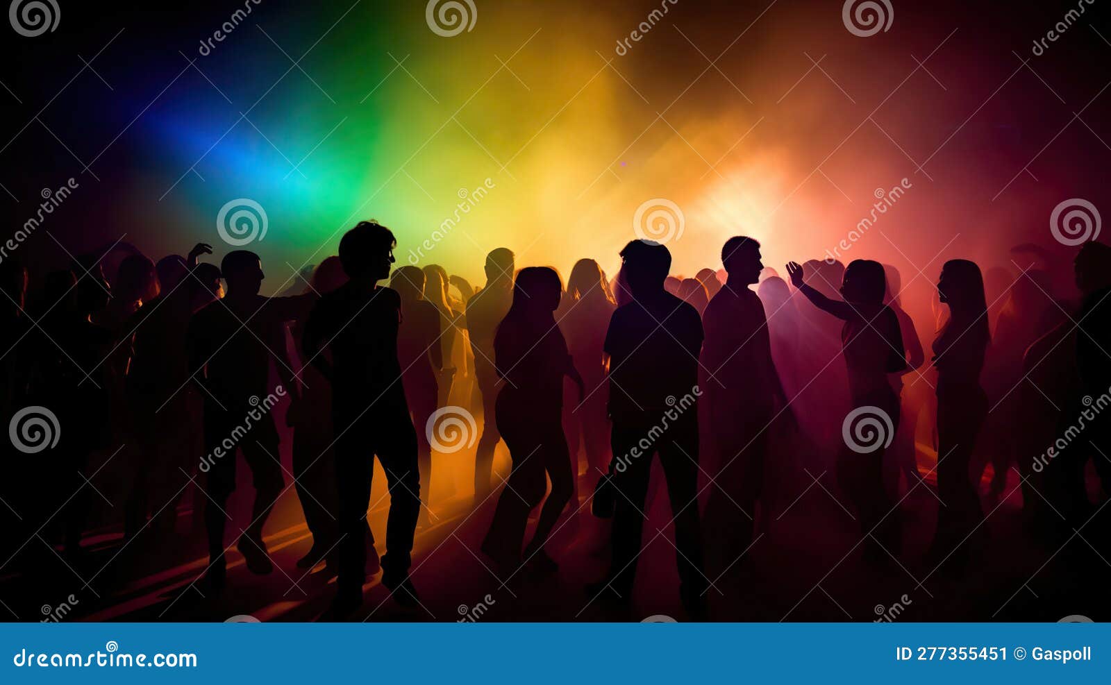 Party Crowd Silhouette on a Disco Lights Background. AI Generative ...