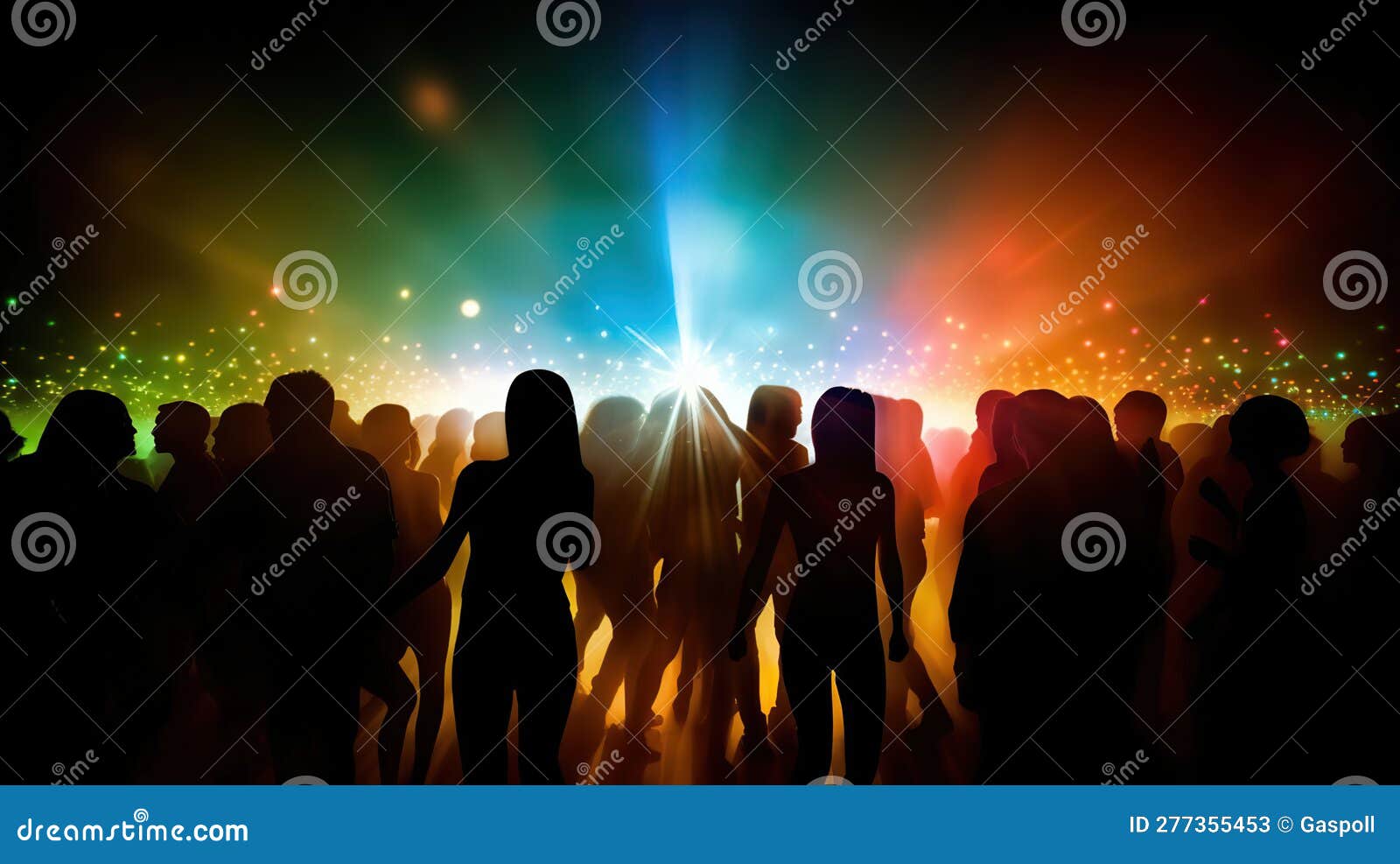 Party Crowd Silhouette on a Disco Lights Background. AI Generative ...