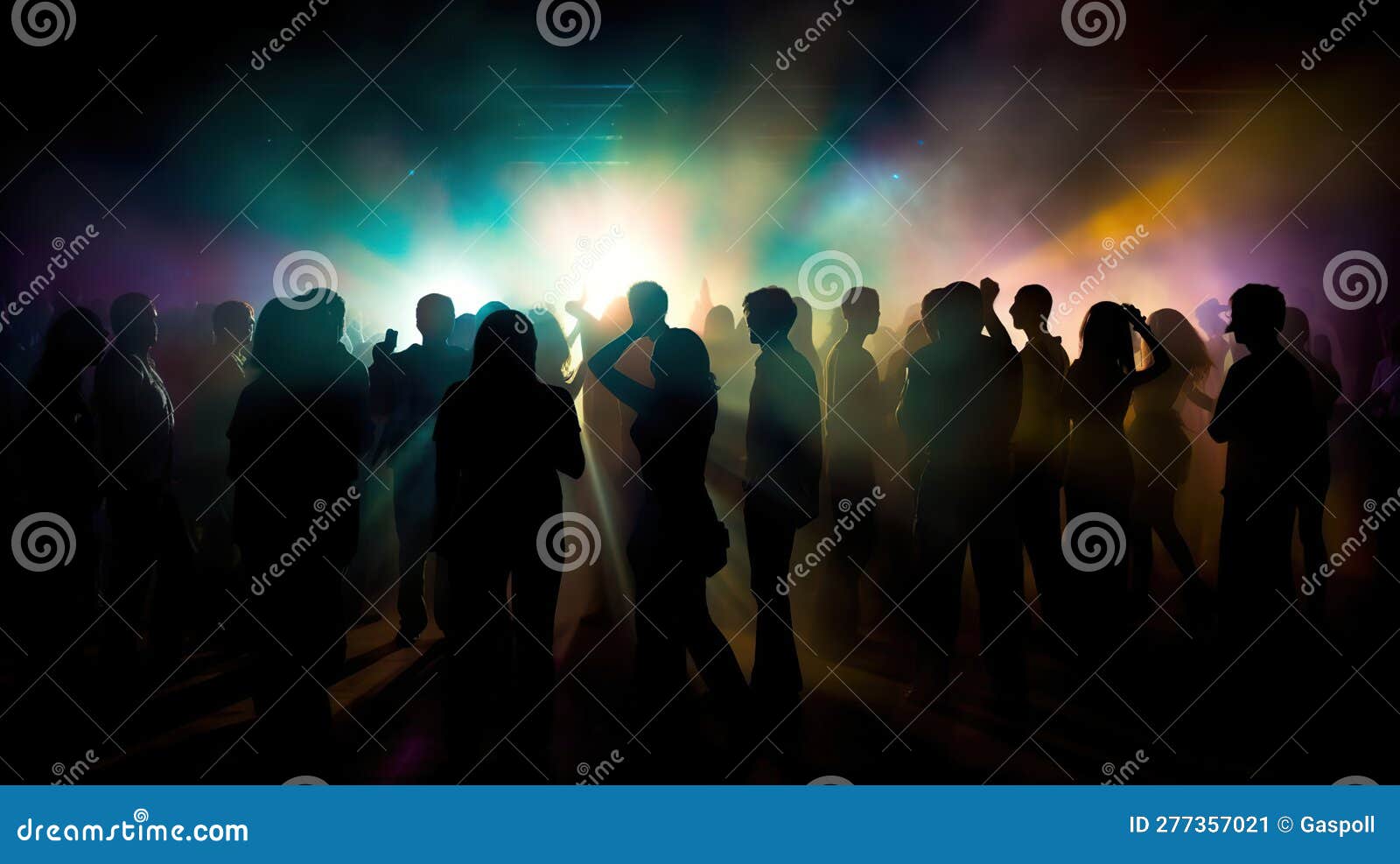 Party Crowd Silhouette on a Disco Lights Background. AI Generative ...