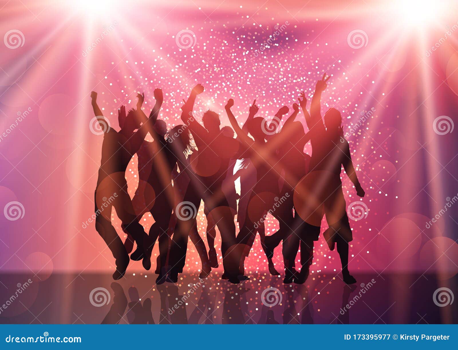 Party Crowd with Spotlights and Confetti Stock Vector - Illustration of ...