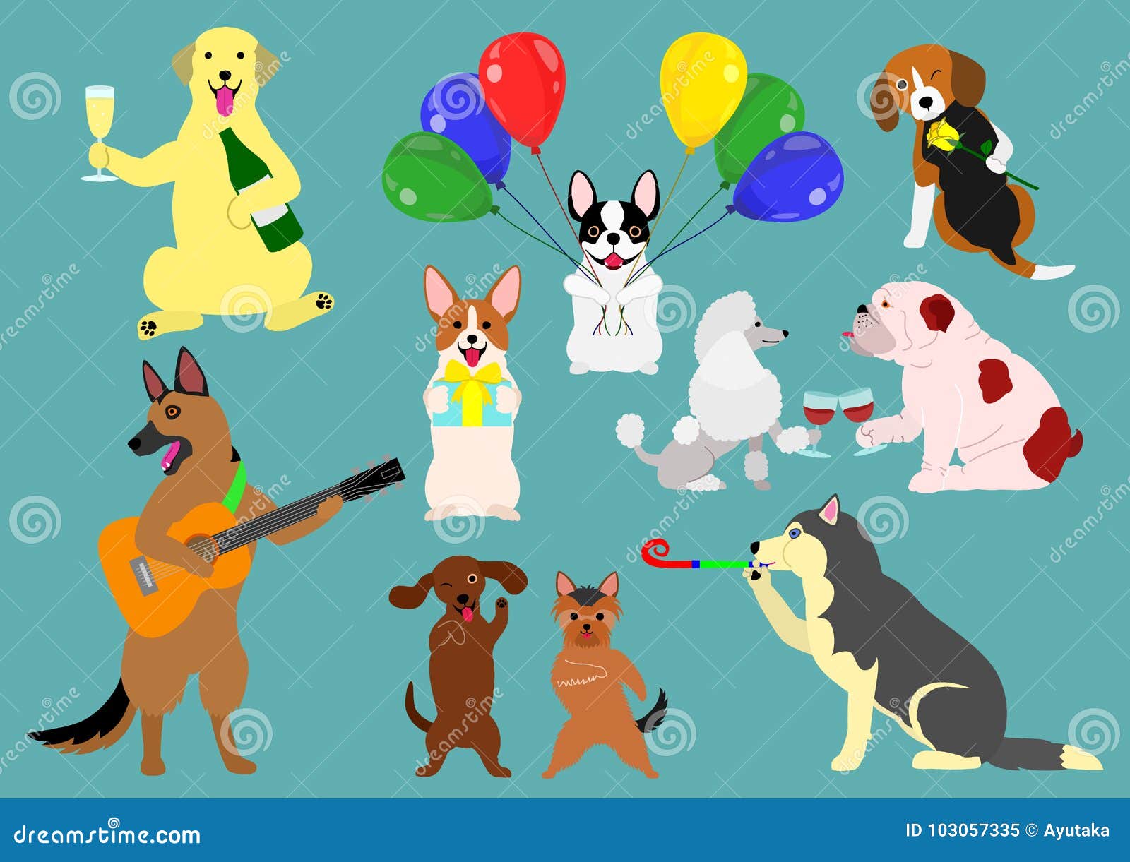 Party dogs stock vector. Illustration of drawn, balloon - 103057335
