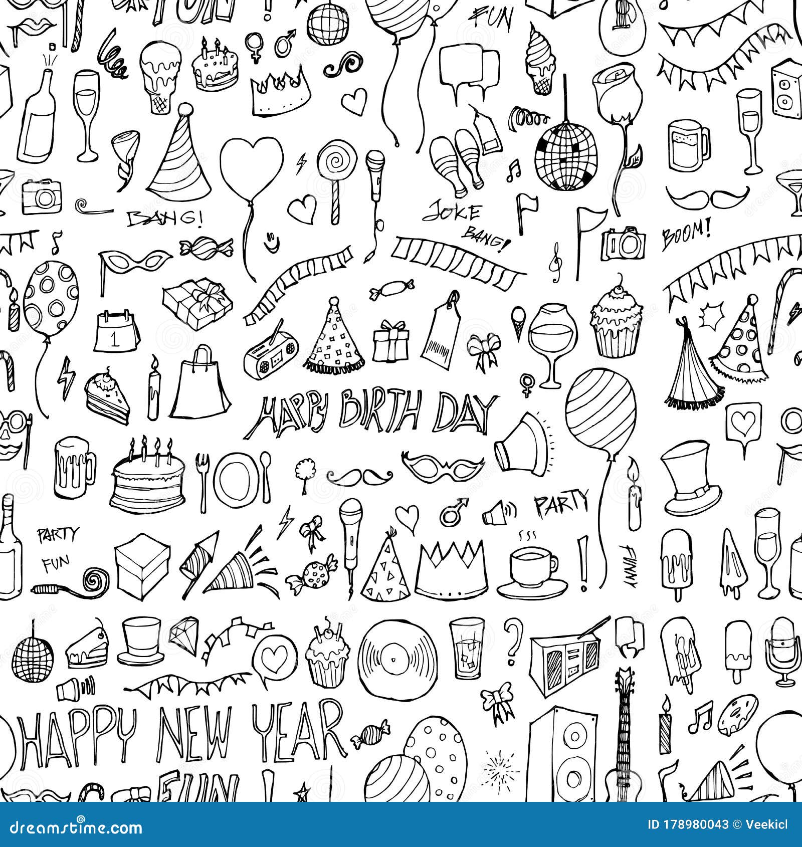 Party Doodle Background Seamless Pattern. Drawing Vector Illustration ...