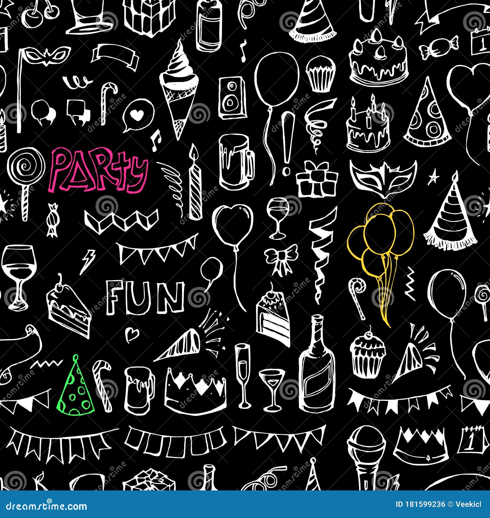 Party Doodle Seamless Background Seamless Pattern. Drawing Illustration ...