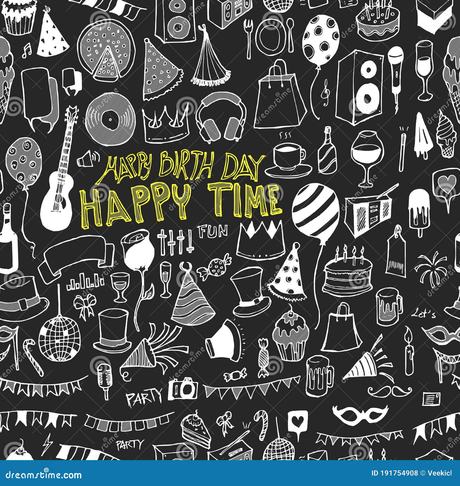 Party Doodle Seamless Background Seamless Pattern. Drawing Illustration ...