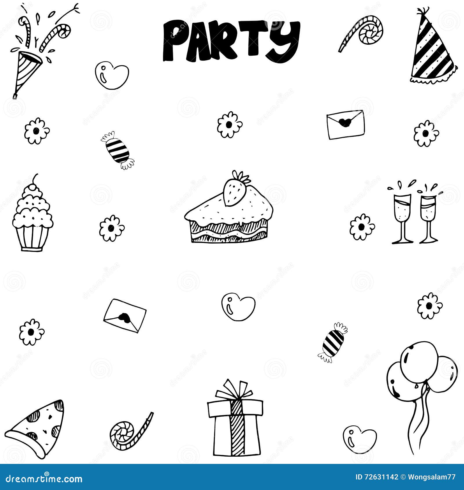 Party Doodle Vector with Hand Draw Stock Vector - Illustration of sweet ...
