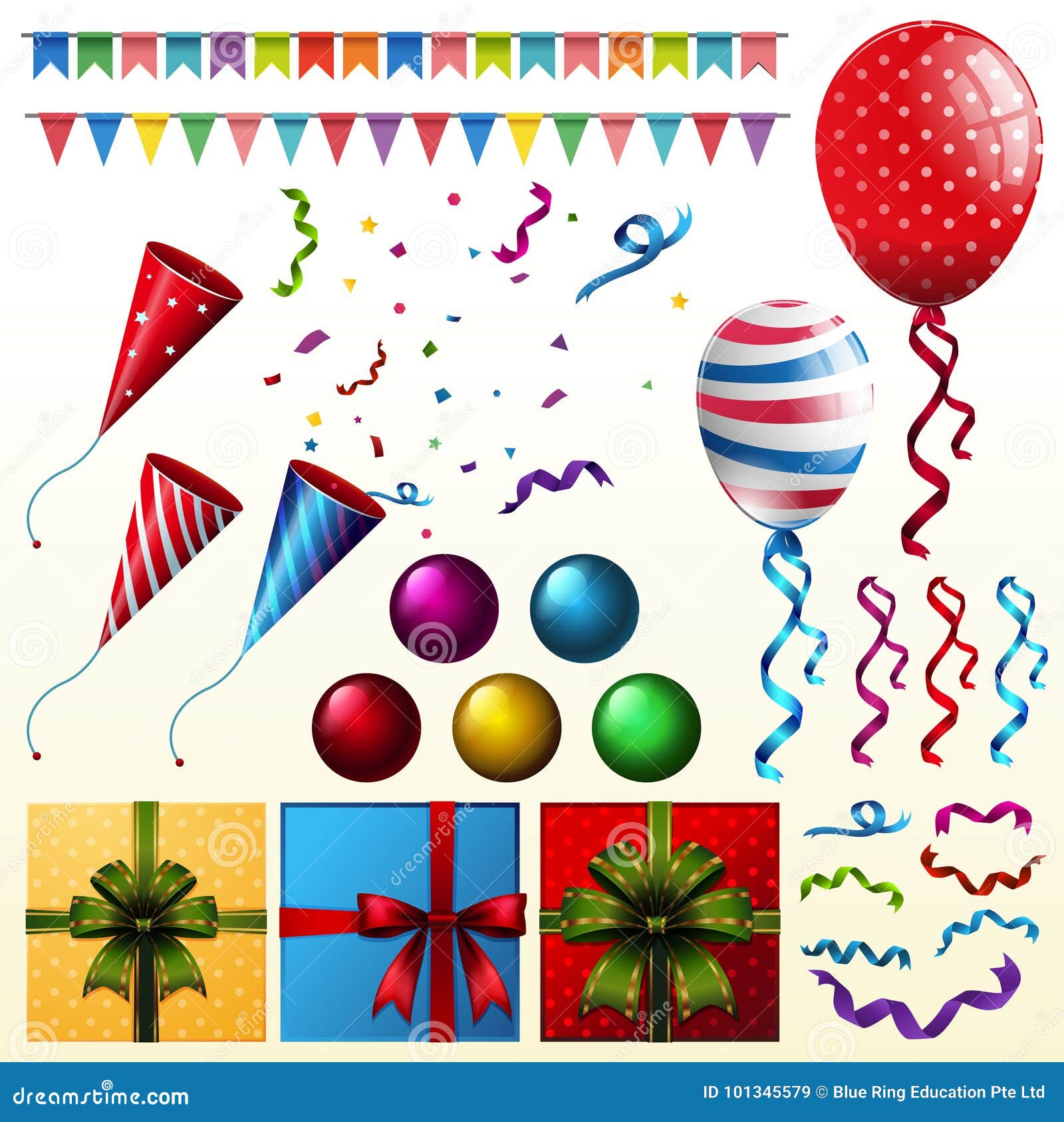 Party Elements with Balloons and Presents Stock Vector - Illustration ...