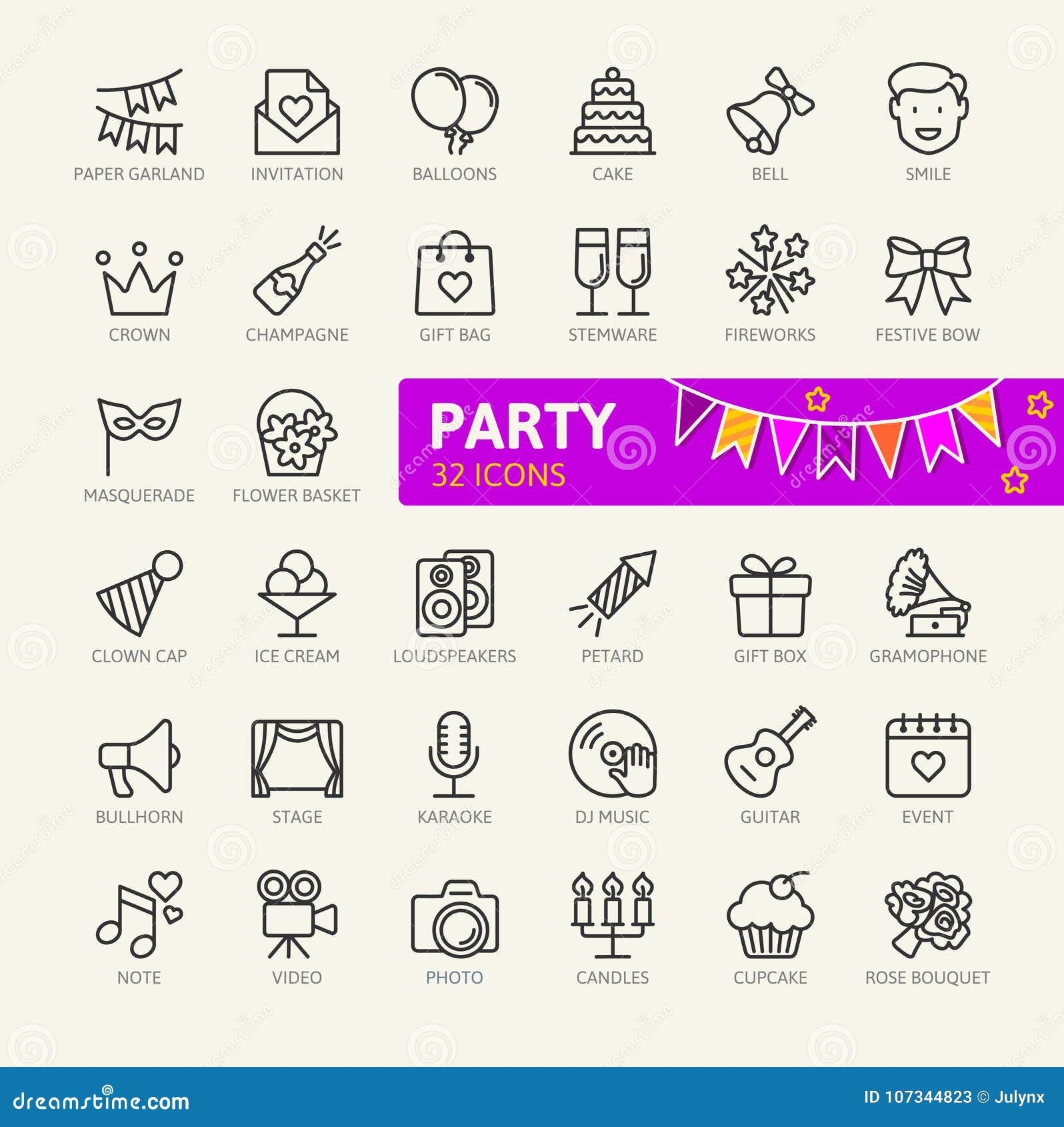 Party Elements Web Icon Set - Outline Icon Set Stock Vector ...