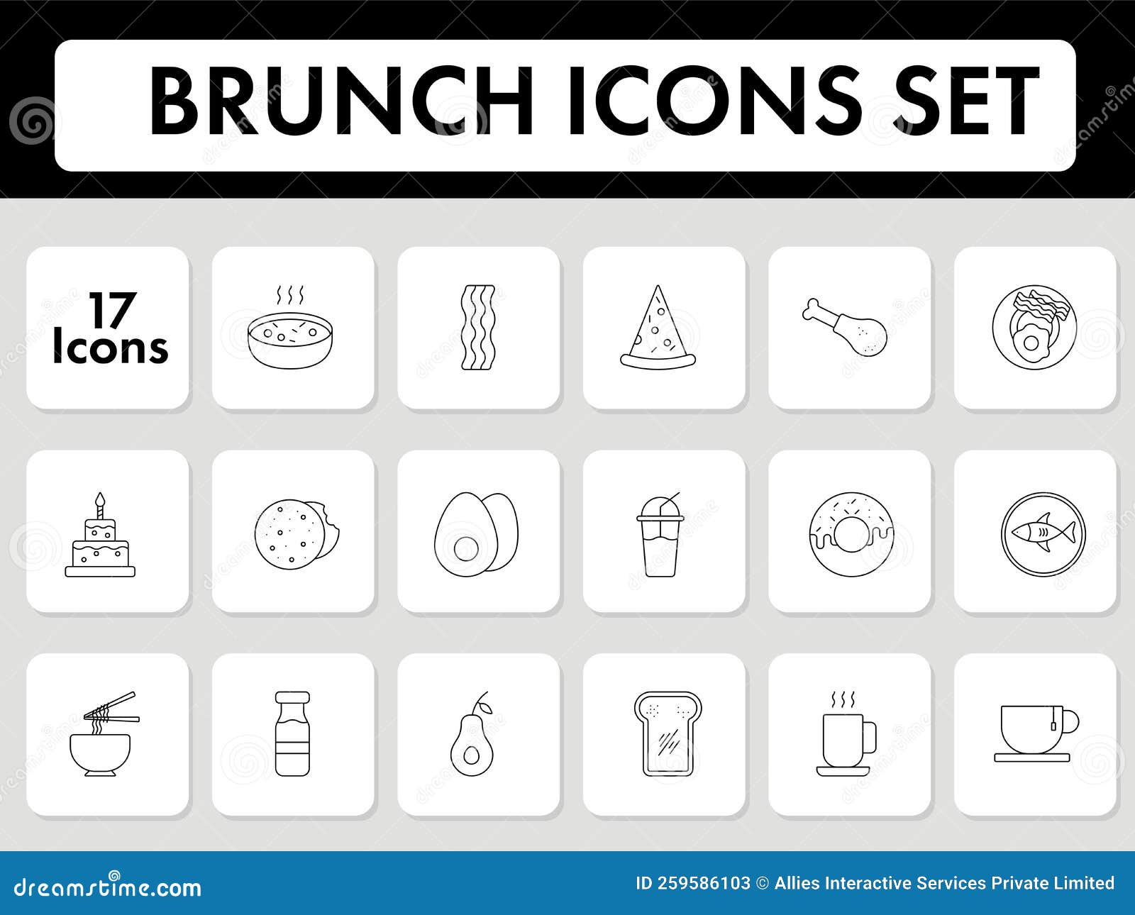 Party or Event Brunch 17 Stroke Icon Set on Square Stock Illustration ...