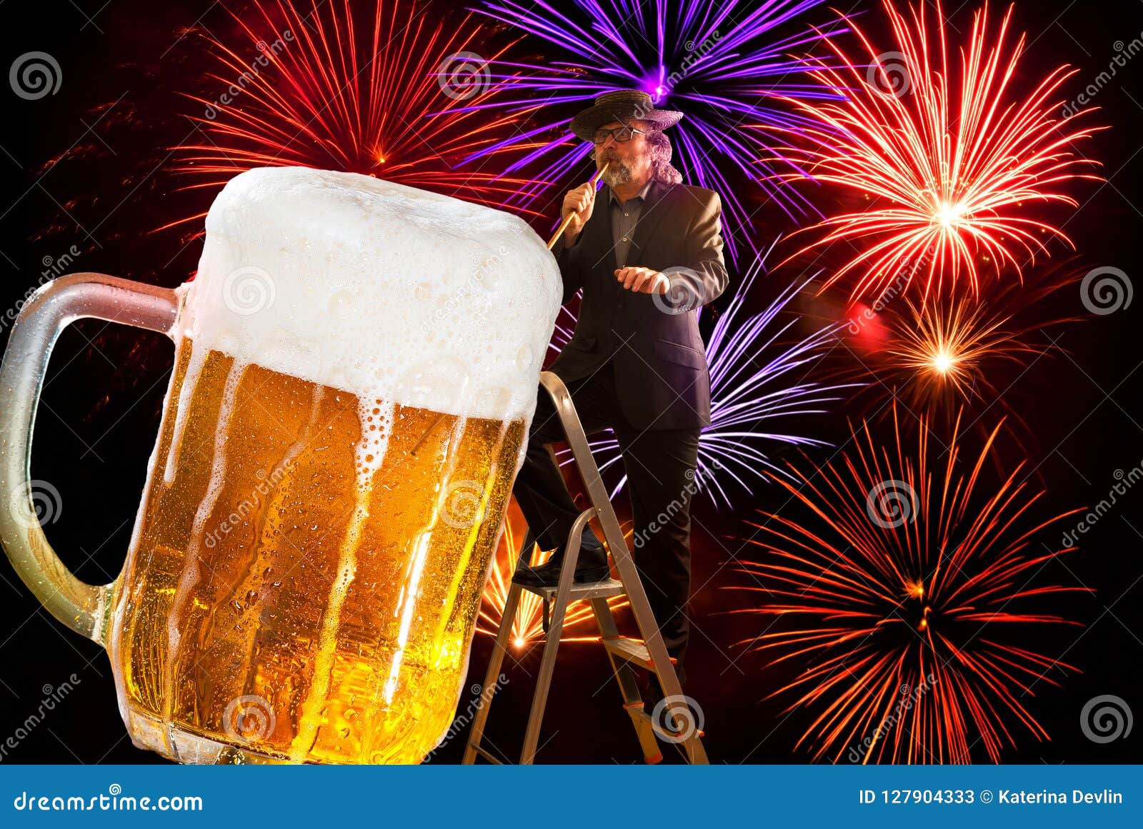 Man Drinking of Large Beer. Stock Image - Image of firework, beer ...