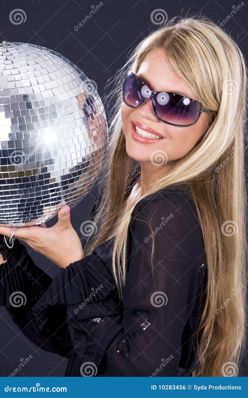 Party girl with disco ball stock photo. Image of glamour - 10283456