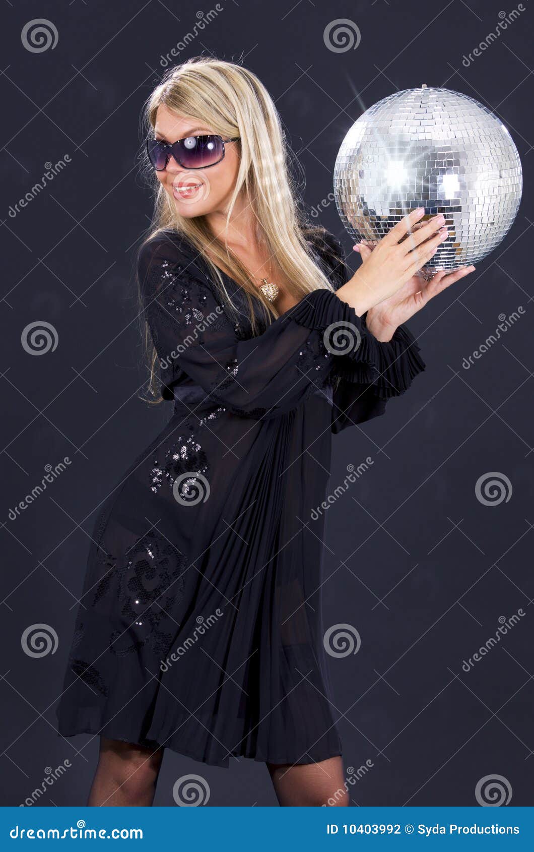Party girl with disco ball stock photo. Image of attractive - 10403992