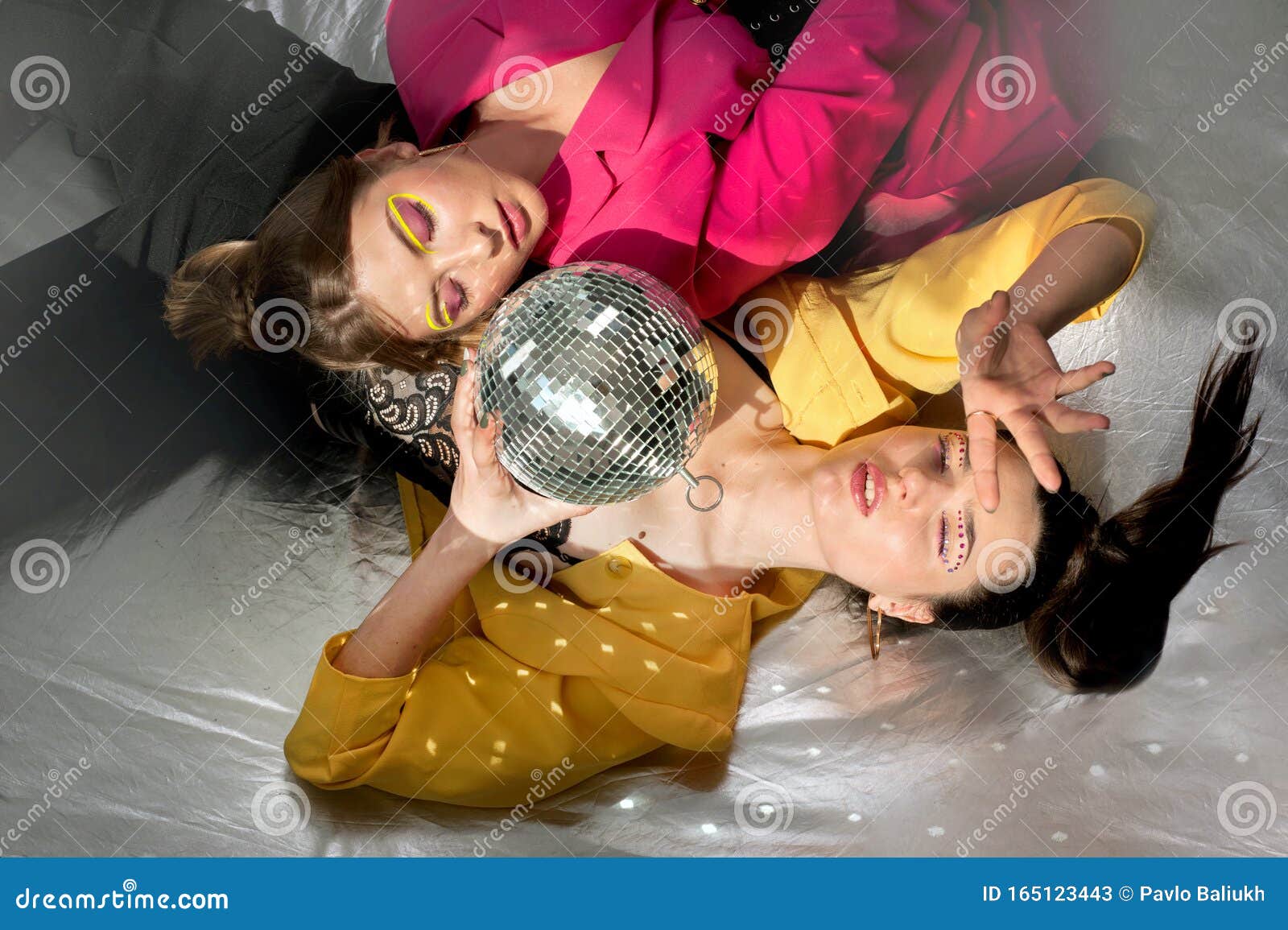 Party Girl on the Floor with Disco Ball Stock Image - Image of model ...