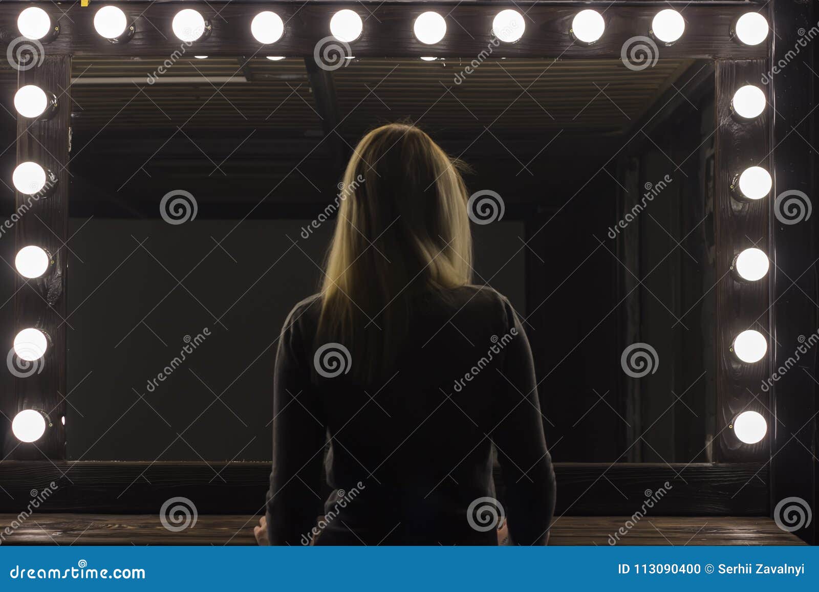 Party Girl Standing in Front of a Mirror, Stock Photo - Image of ...