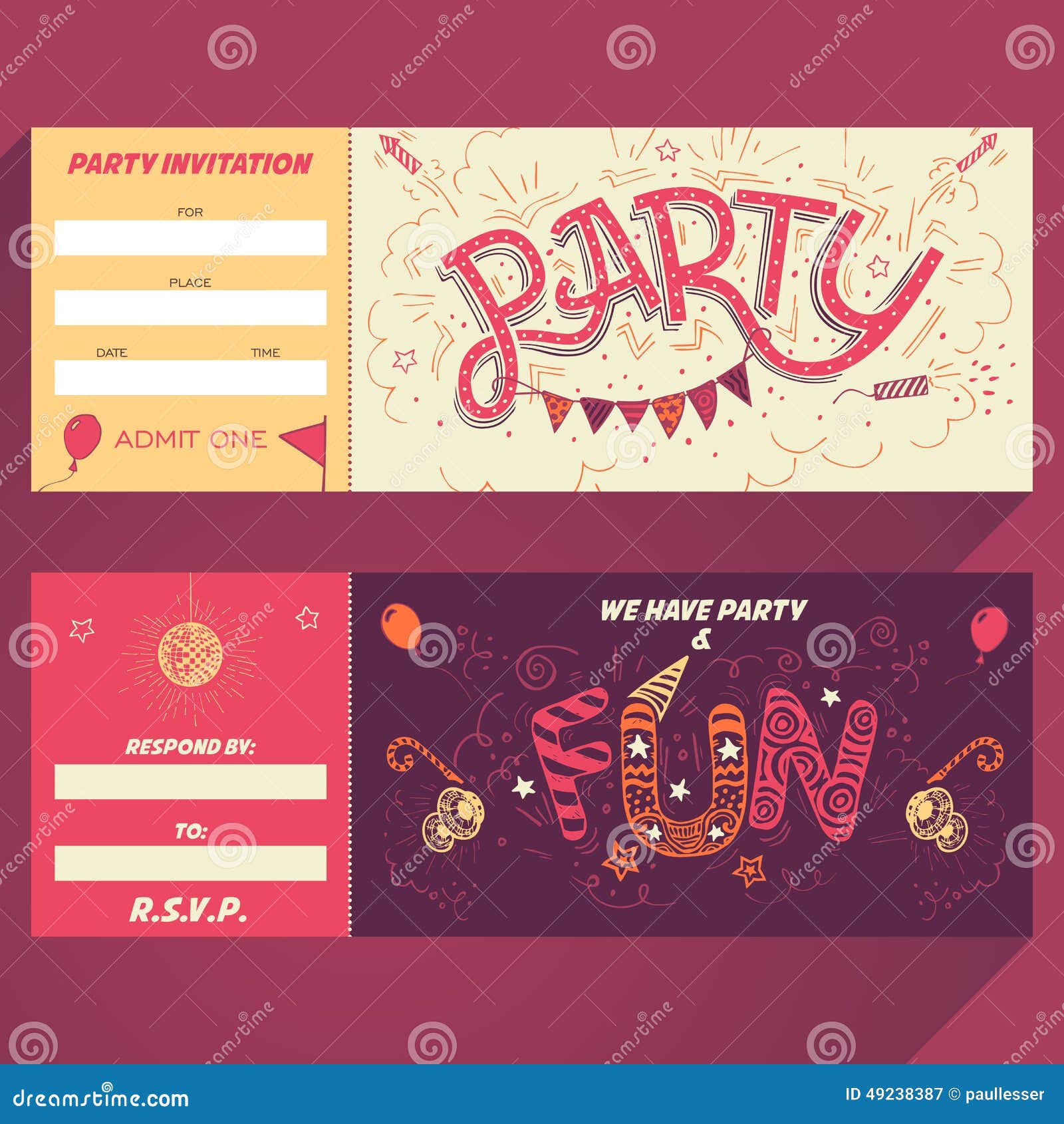 Party Hand-lettering Invitation Ticket Stock Vector - Illustration of ...