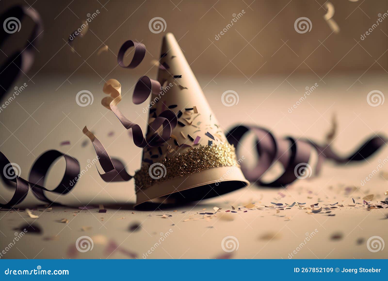 Party Hat, Confetti and Streamers, Generative AI Stock Illustration ...